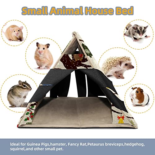 Y-DSIWX Guinea Pig Hideout House Bed, Winter Christmas Hat Owl Bird on Tree Rabbit Cave, Squirrel Chinchilla Hamster Hedgehog Nest Cage