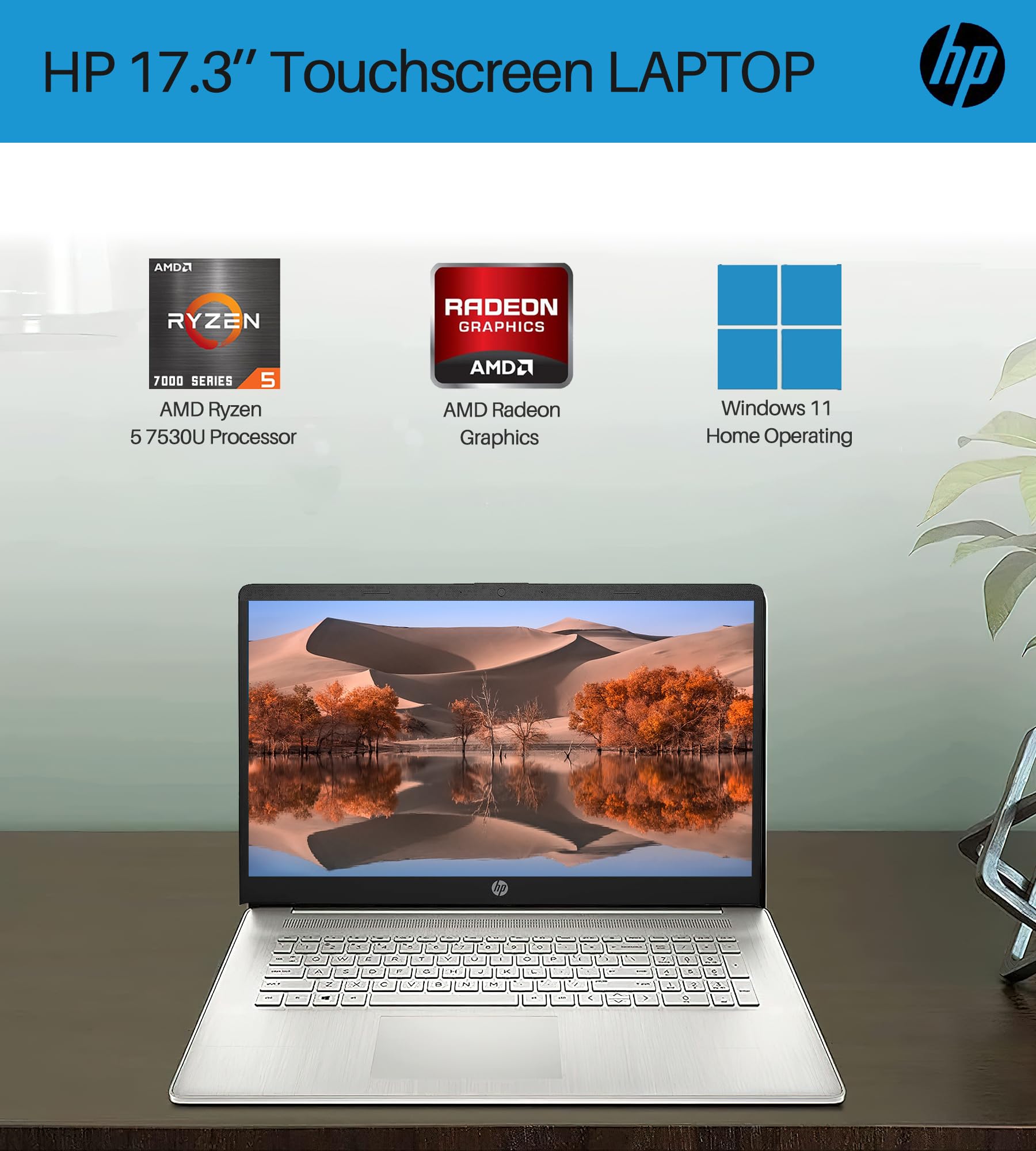 HP 2023 Newest Touchscreen Business Laptop, 17.3 Inch HD+ Display, AMD Ryzen 5 7530U Processor(Beats i7-1165G7), 32GB RAM, 1TB SSD, Wi-Fi 6, Anti-Glare, Full KB, Webcam, Windows 11 Home, Silver