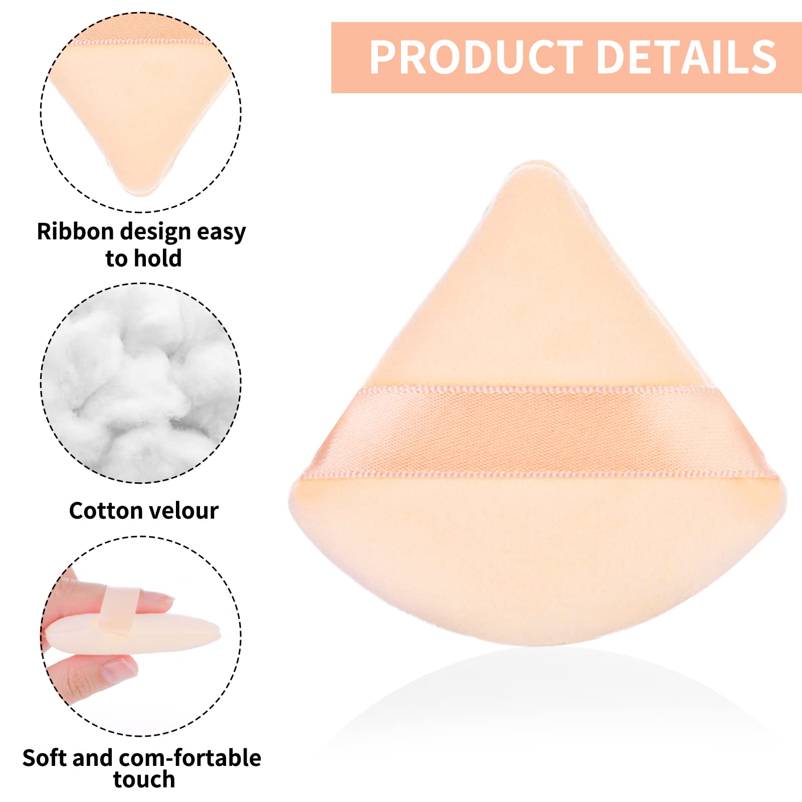 Molain 2 Pieces Triangle Powder Puff Makeup Puff Velvet Face Body Powder Puff Cosmetic Foundation Blender Sponge for Loose Powder Body Powder Makeup Tool (Nude&Pink)