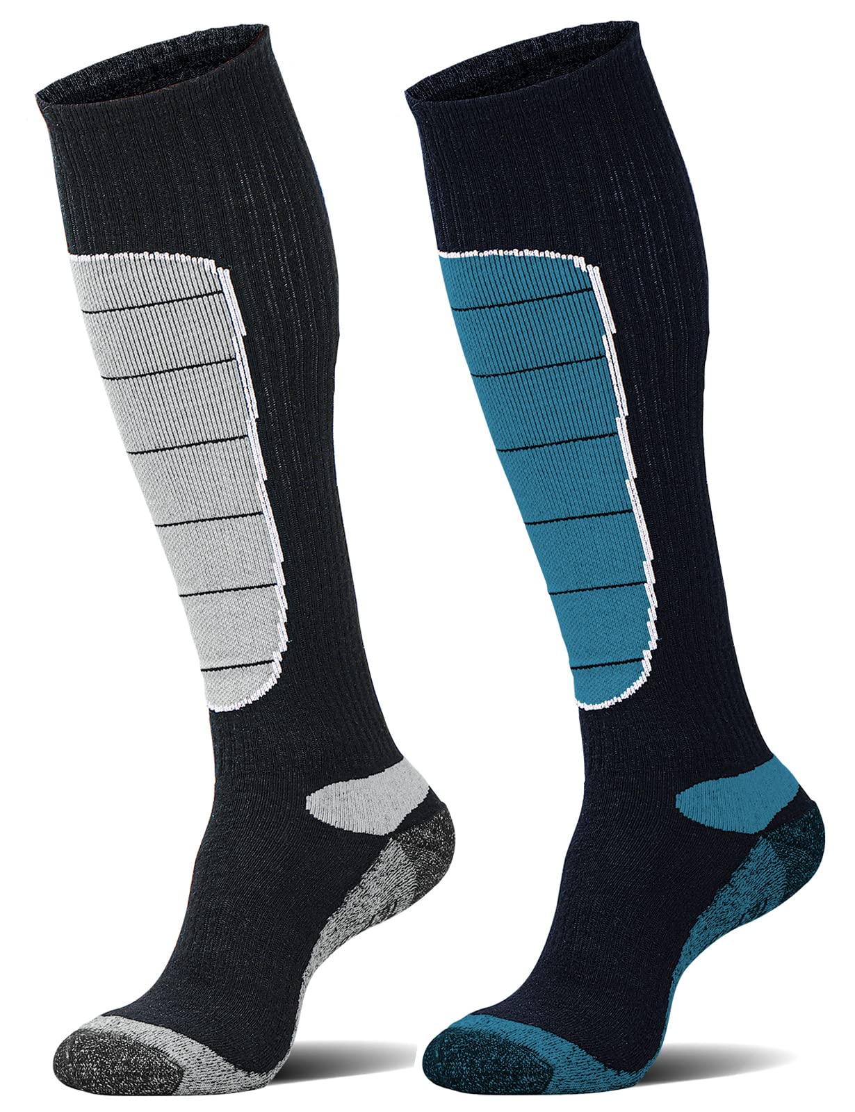 Hylaea Merino Wool Ski Socks, Cold Weather Socks for Snowboarding, Snow, Winter, Thermal Knee-high Warm Socks, Hunting, Outdoor Sports (2 Pairs (Grey Blue), X-Large)