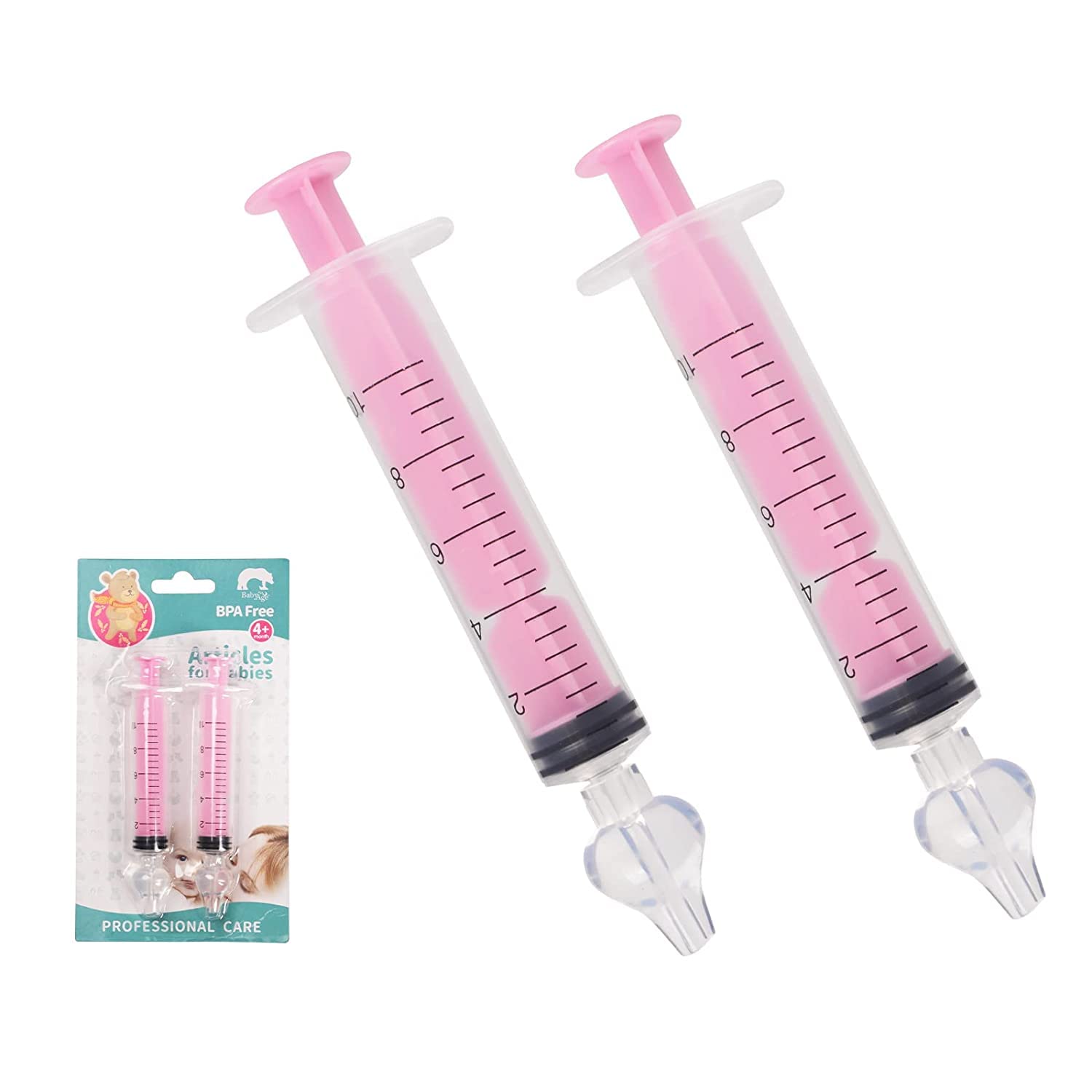 Nasal Irrigation for Baby - Nasal Syringe for Baby - 2PCS Professional Baby Nose Sucker with Cleanable and Reusable Silicone Nasal Suction Tip forIrrigation, Nasal Spray, Nasal Hygiene (Pink)