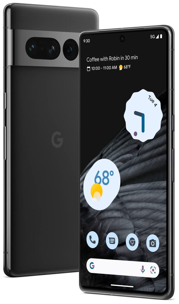 Google Pixel 7 Pro 5G 128GB 12GB RAM 24-Hour Battery Factory Unlocked for GSM Carriers Global Version - Obsidian (Renewed), Black