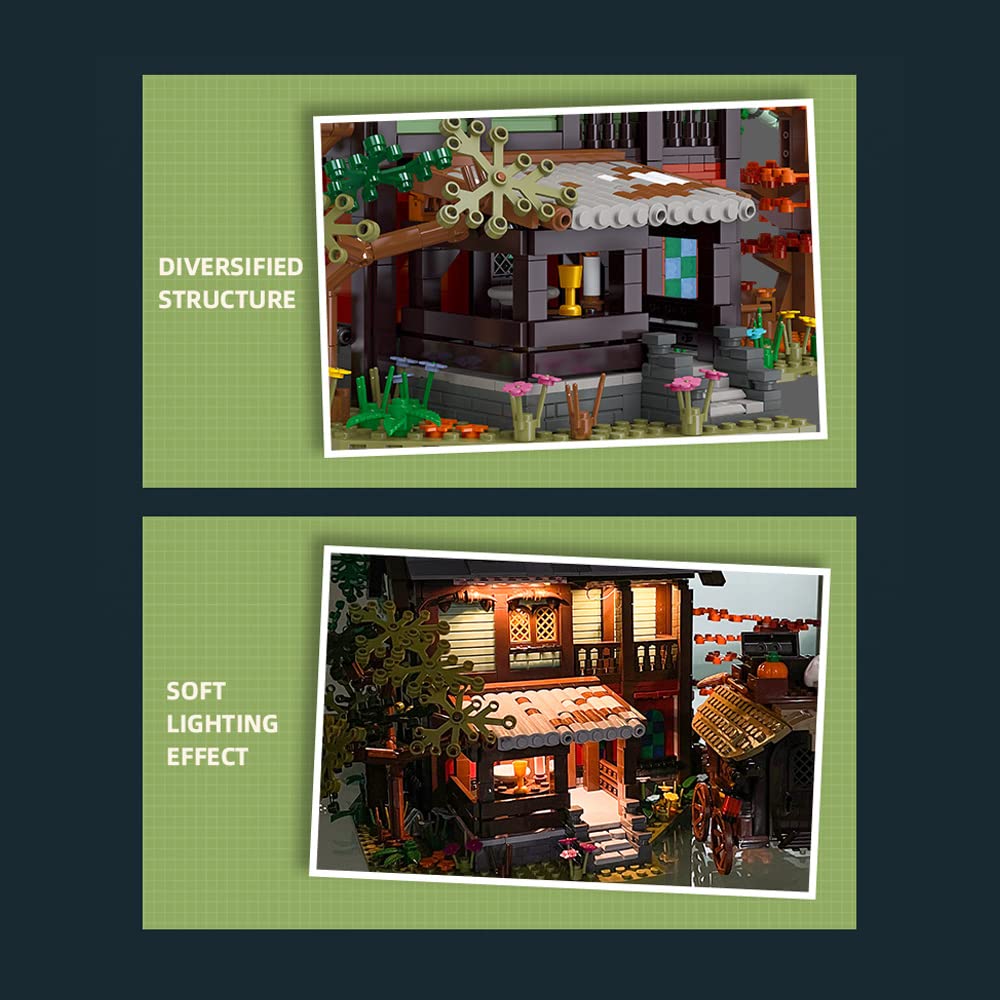 MISINI 89148 Amedieval INN MOC Street View House Building Blocks Set with LED, 2710Pcs DIY Medieval Modular House Model Building Set, Awesome Building Bricks Toys Gift for Adults
