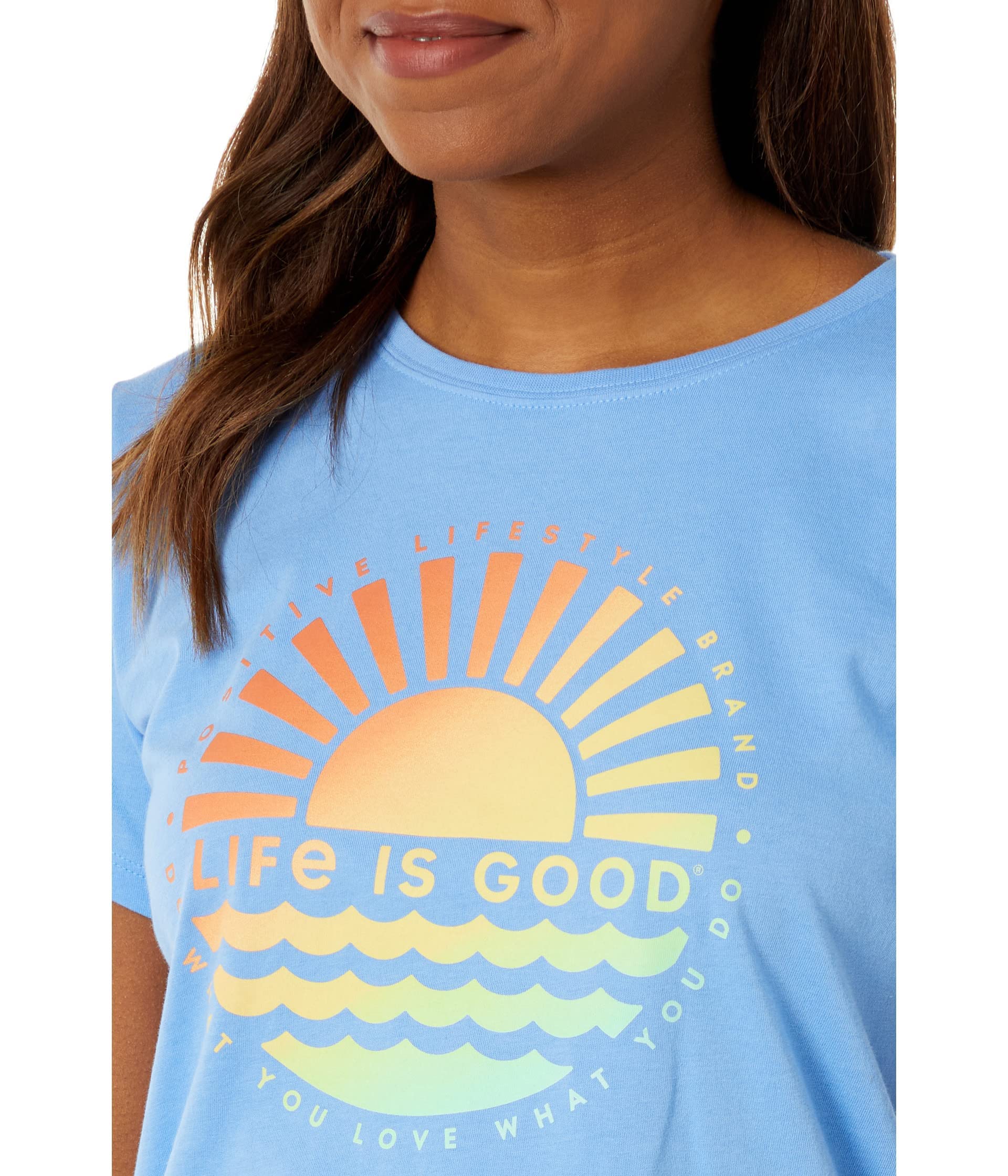 Life is Good. Women's Sunset On The Water SS Crusher-Lite Tee, Cornflower Blue, Large