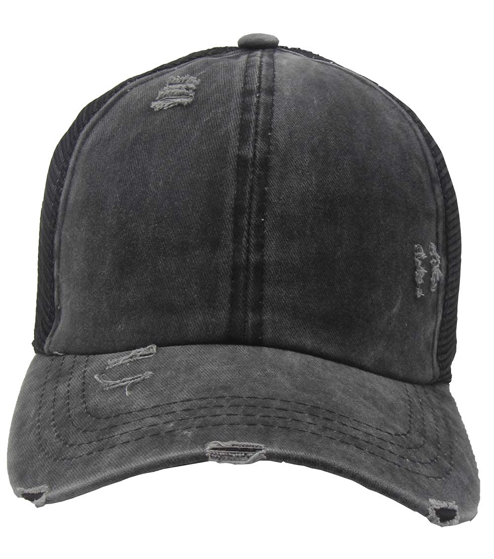 KKMKSHHG Criss Cross Baseball Caps, Women Ponytail Mesh Hat Distressed High Messy Bun Trucker Ponycap Pink