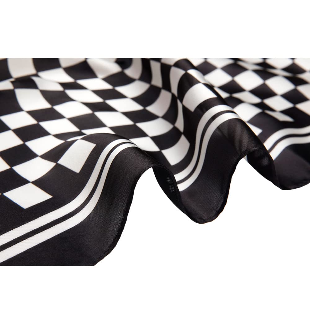 NaSoPerfect 27 inch Silk Feeling Scarf Square Satin Head Scarf Fashion Checkerboard Print Neck Scarfs for Women Black and White