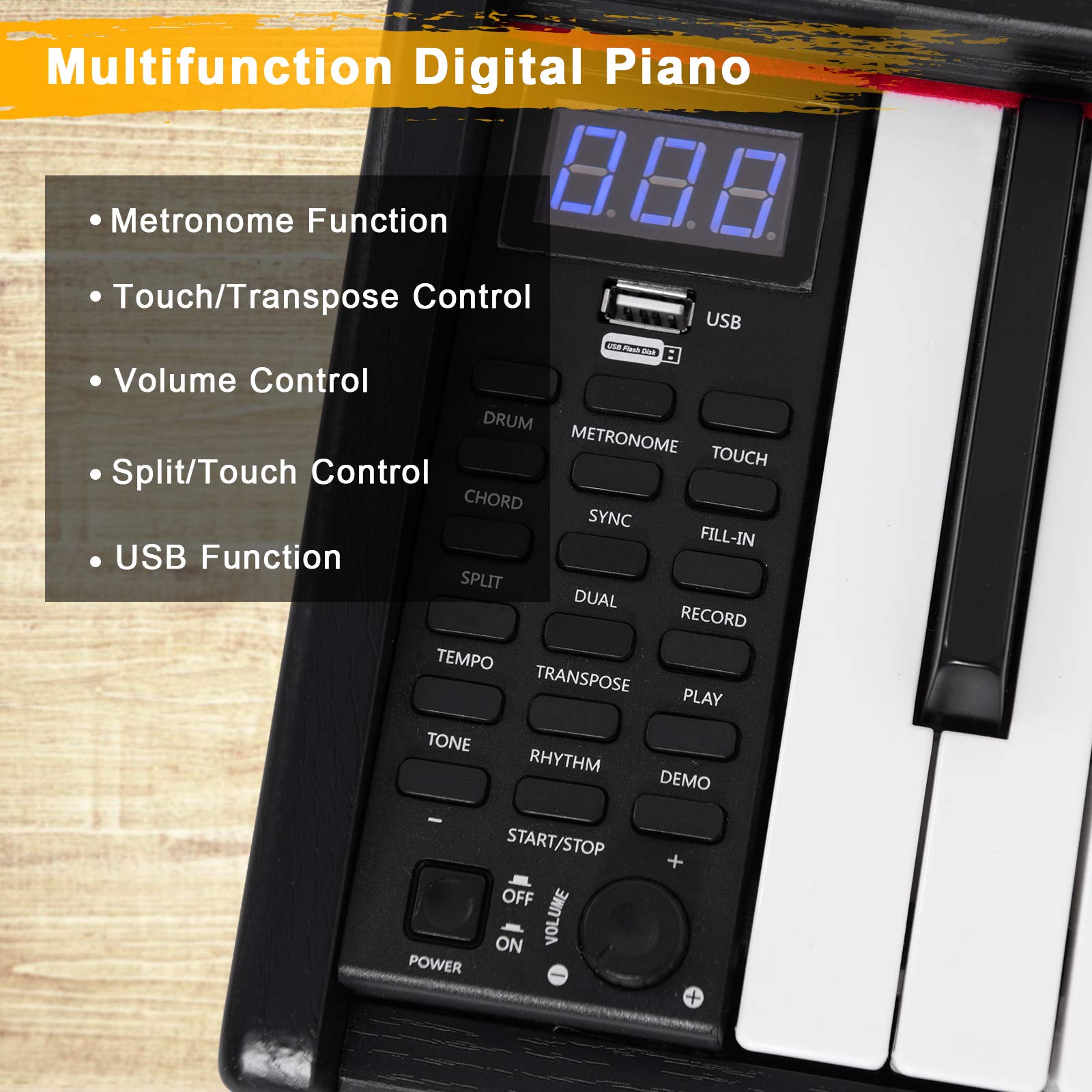 Ktaxon 88 Key Electric Keyboard Piano, Digital Piano with Touch/Transpose Control, Split/Touch Control, Built-in two 10 W Stereo Speakers, Recording & Play Function