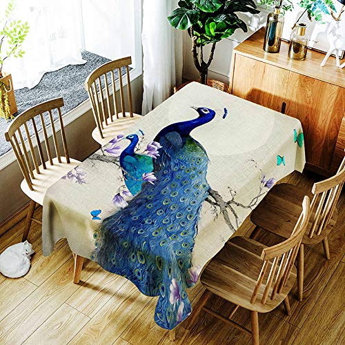 NUER Rich Peacock Tablecloth Creative Lotus and Vase Pattern Comfortable Waterproof Table Cloth Cover for Children Mantel A4 140x210cm
