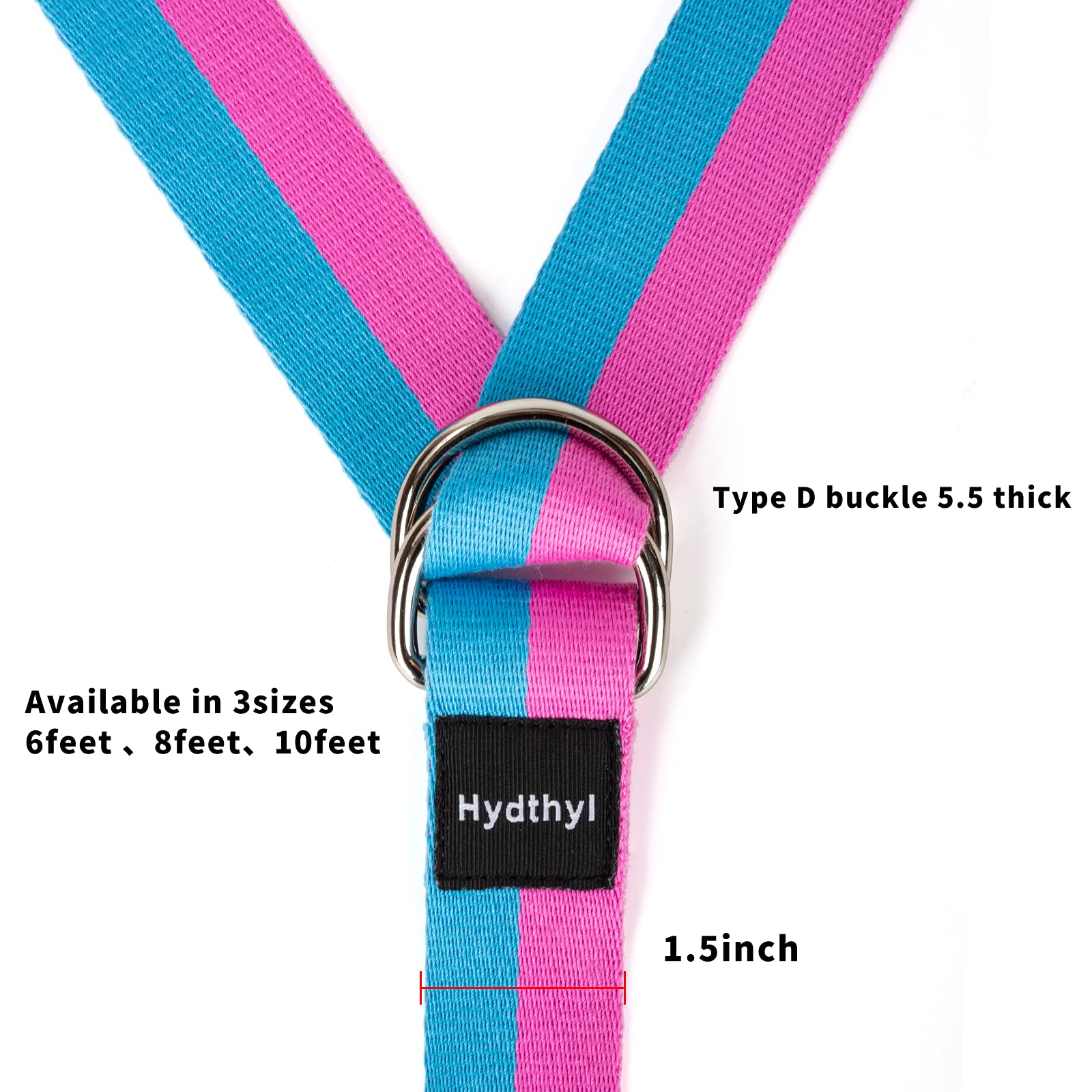 Hydthyl Yoga Strap with Adjustable D-Ring Buckle, 6/8/10 Feet, Durable Soft Material Exercise Belt with Portable Carry Bag for Yoga, Physical Therapy, Pilates, Dance, Stretch