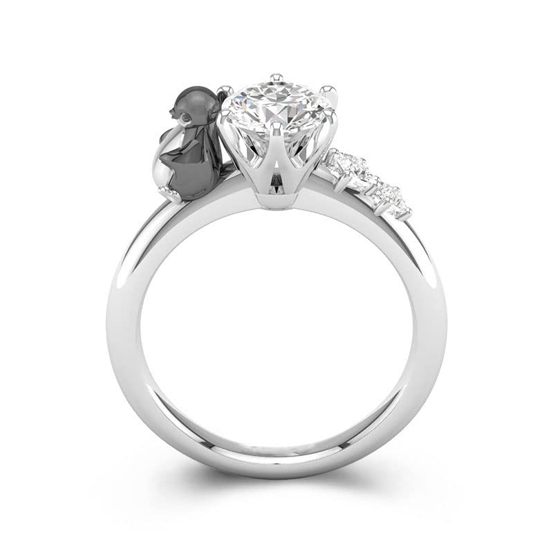 Jewels Store 1.6 Ct Round Cut White Diamond Solitaire Penguin Inspired Engagement Ring in 925 Sterling Silver Two Tone Gold Finish (Silver, 7)