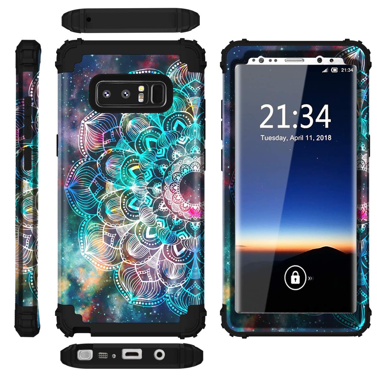 Hocase Galaxy Note 8 Case, Heavy Duty Shockproof Hard Plastic+Silicone Rubber Bumper Dual Layer Protective Case for Samsung Galaxy Note 8 (SM-N950) 2017 - Mandala in Galaxy