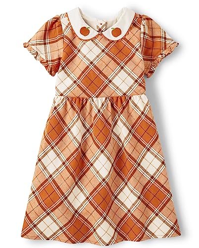 Gymboree Girls and Toddler Short Sleeve Dressy, Pumpkin Plaid, 12 US