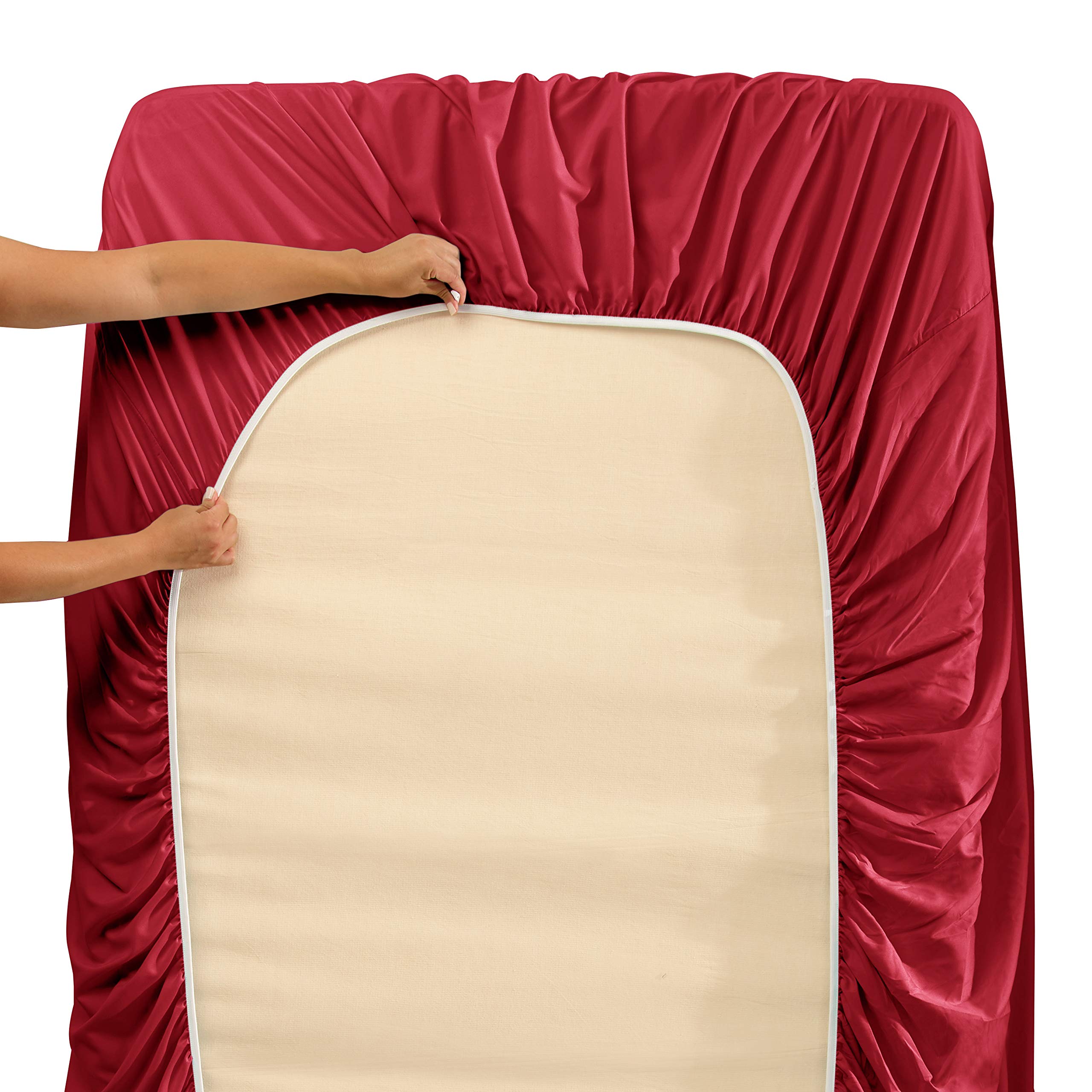 Hearth & Harbor Extra Deep Pocket Queen Sheets Sets - Fits Mattress 18-24 Inches Deep - Extra Deep Pocket Sheets - 6 Piece Queen Size Sheets - Queen Sheets Deep Pocket - Burgundy Sheets