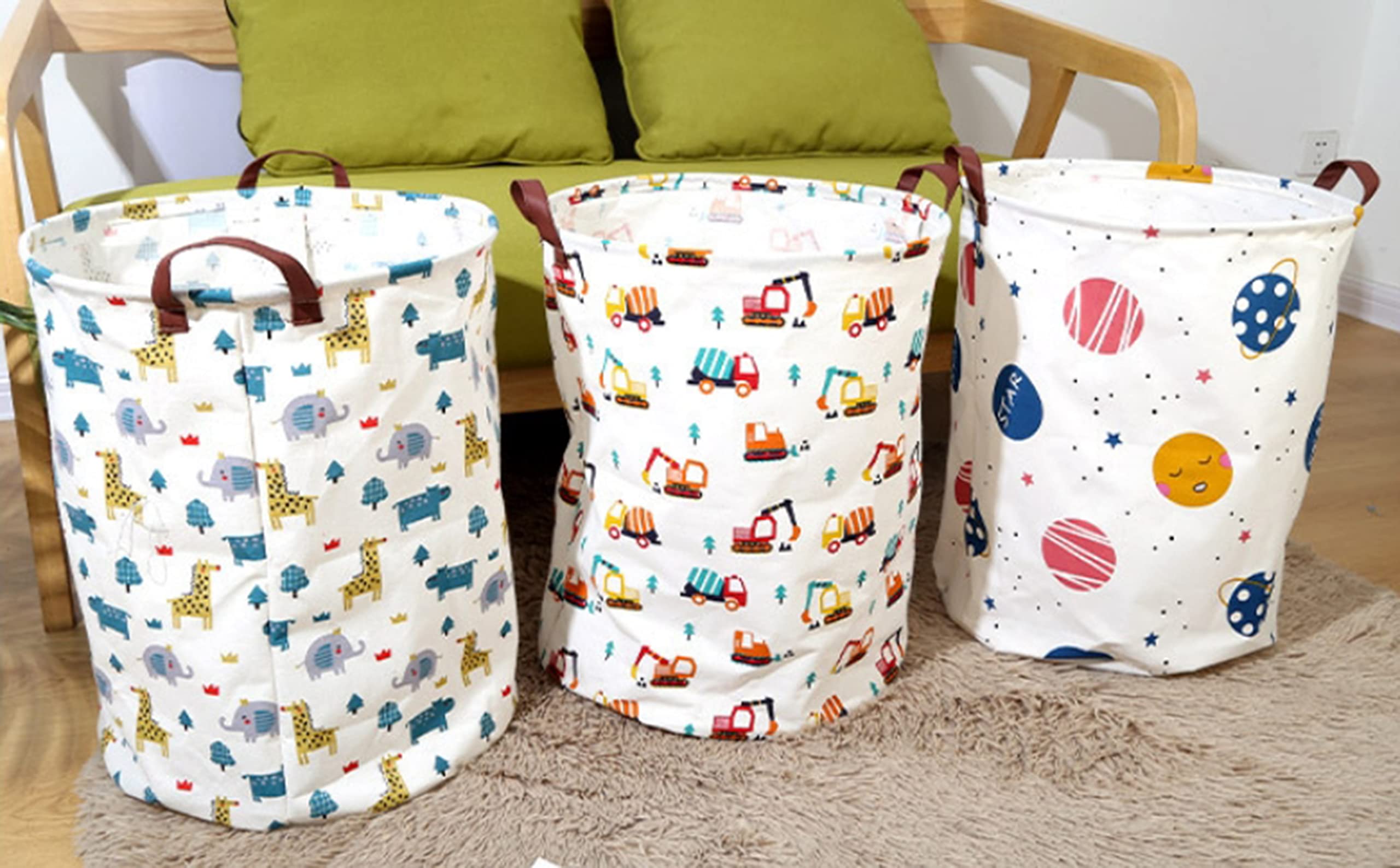 Large Storage Basket,Laundry Hamper/Bathroom/Home Decor/Collapsible Round Storage Bin,Boys and Girls Hamper/Boxes/Clothing(Cars)