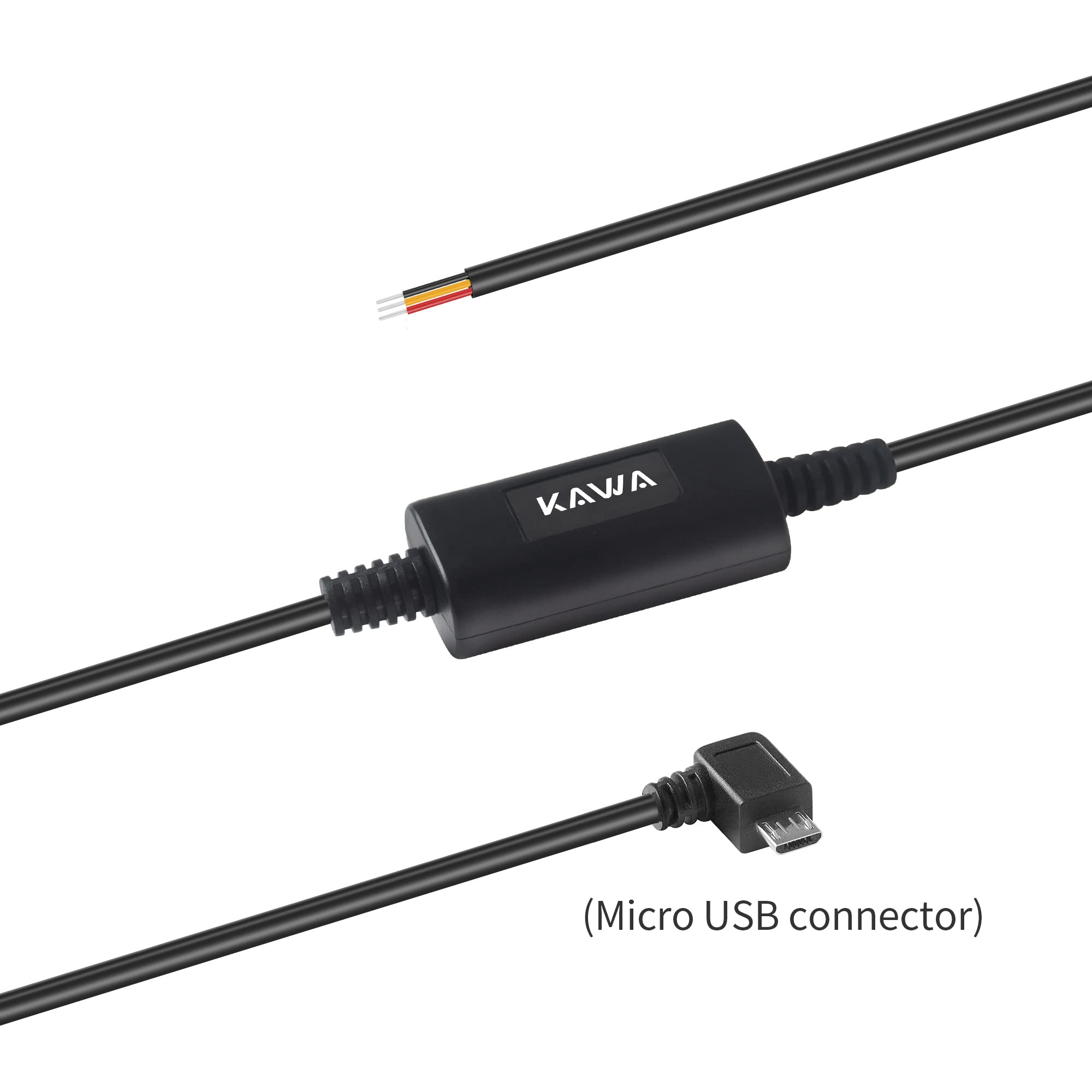 KAWA Dash Cam Hardwire Kit, Copatible with D6 Dash Cam, Micro USB 11ft Hard Wire Kit for Dash Camera, Converts 12V-24V to 5V, 24H Parking Monitor Mode, Low Voltage Protection(Not Compatible with D8)