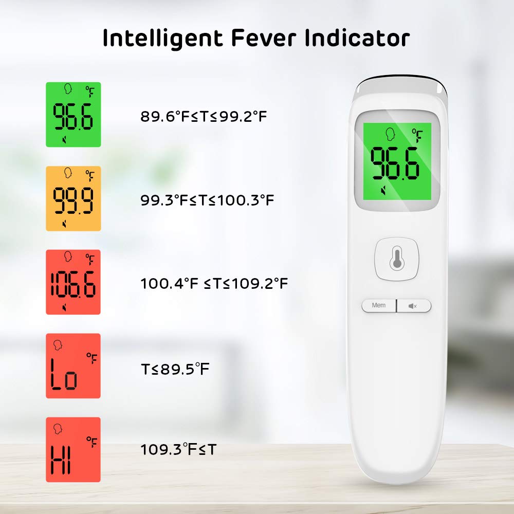 No-Touch Forehead Thermometer for Adults, Baby, Kids, Infrared Temporal Thermometer with Silent Mode, LCD Display and Memory Function, Ideal for Whole Family