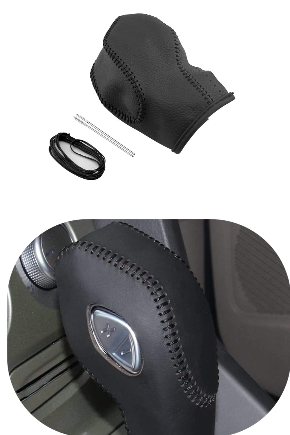 HYKJ Leather Gear Shift Knob Cover fit for Ford EcoSport Escape Fusion C-Max Energi Wagon Fiesta Focus (Black)