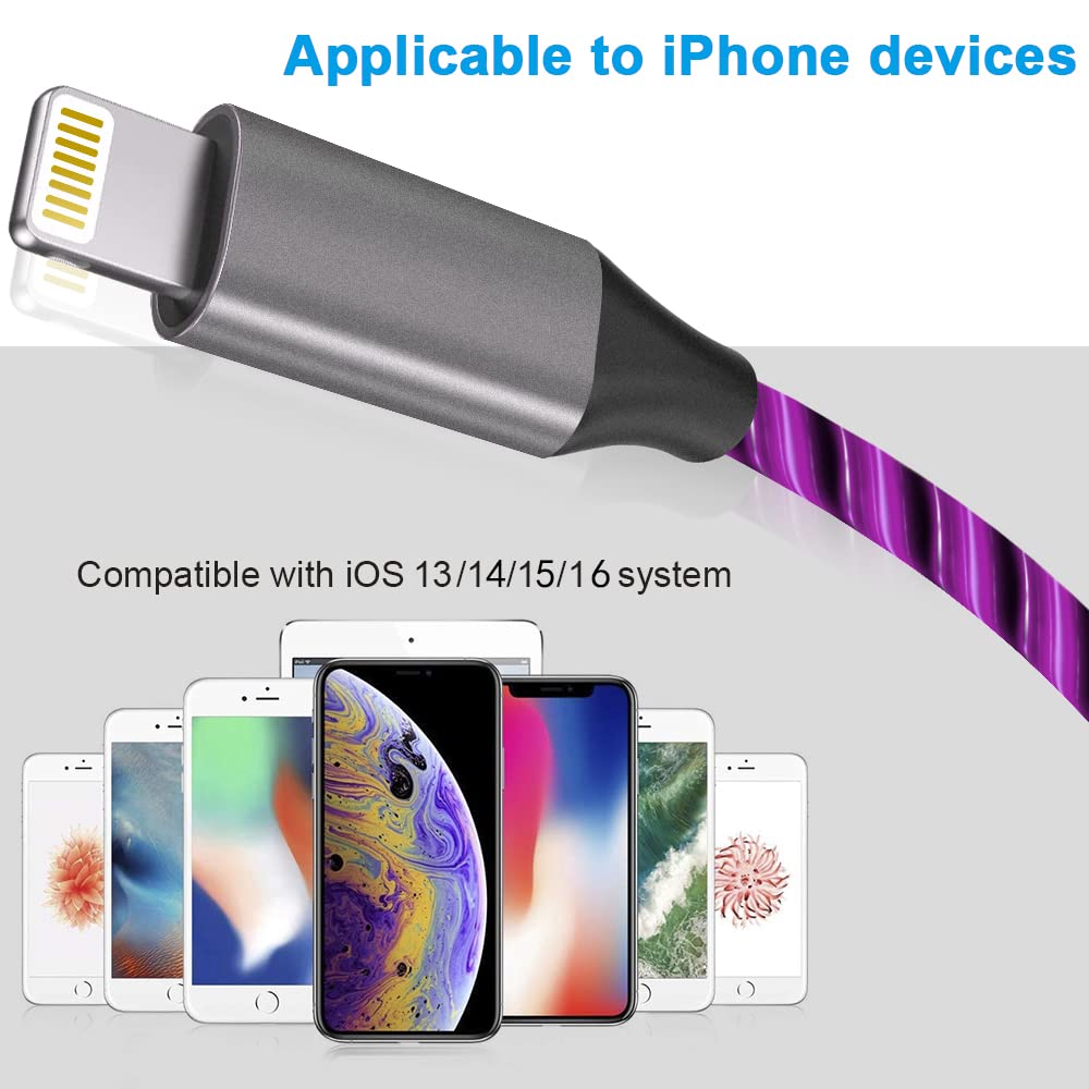 Oliomp iPhone Charger Cable, Apple MFi Certified 3ft LED Light Up Lightning Cable USB Fast Charger Cord High Speed Data Sync Transfer Cord for iPhone 14/13/12/11/11Pro/Max/XS/XR/X/6/7/8 (Purple)