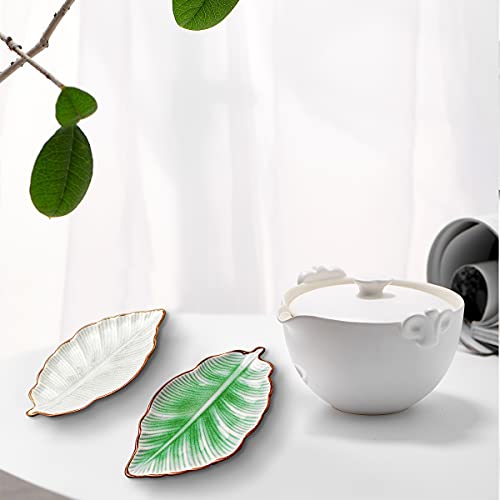 LLDAYU Porcelain Spoon Rest for Kitchen Counter, 7 inches 2 Pieces of white Leaf Shaped Ceramic Spoon holder, Kitchen Utensils, Farmhouse Kitchen Decor and Accessories (Dishwasher Safe)