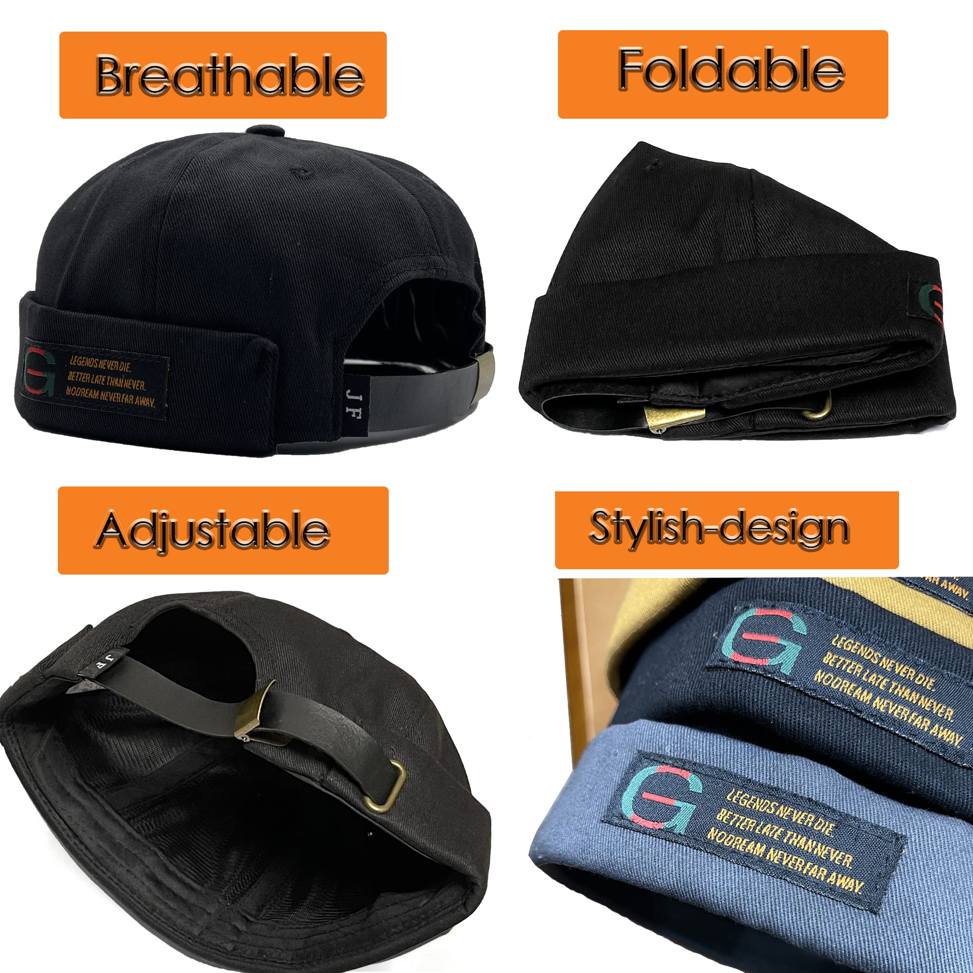 JFiyemrut Brimless Hats - Unisex Sailor Fisherman Leon Rolled Cuff Retro Skull Cap