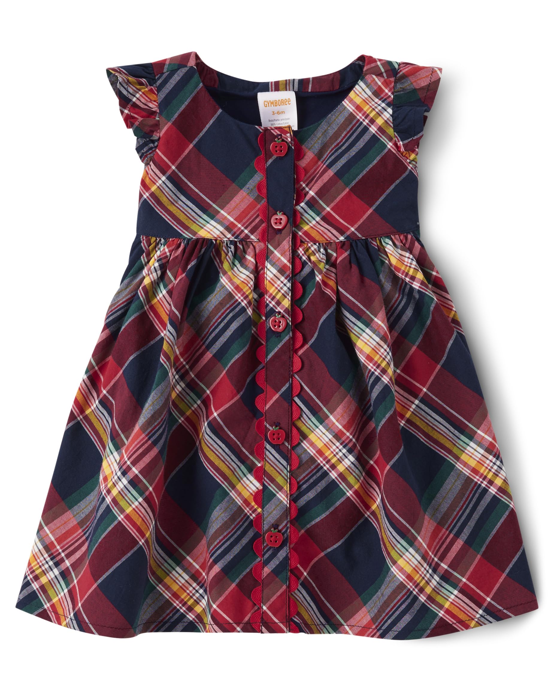 Gymboree,Flutter Sleeve Dress,Apple Plaid,3-6 MONTHS