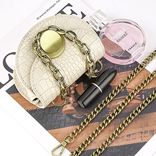 Linkidea Mini Crocodile Pattern Purse, Small Cute Evening Bag with Chain, Vegan Leather Trendy Clutch Shoulder Handbag for Women (Beige)