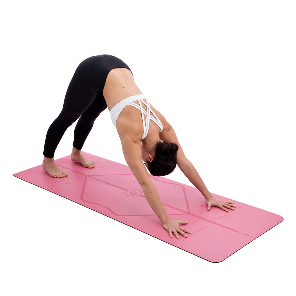 LIFORME Original Yoga Mat & Travel Mat Bundle Pack β Patented Alignment System, Eco-Friendly, Non-Slip Warrior-Grip, Made with Natural Rubber, Thick, Sweat Resistant, Comfortable - Pink/Pink