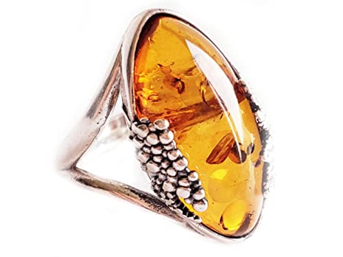 Natural Amber Sterling Silver Unisex Ring, Valentine Ring, 925 Silver Ring AJA-297