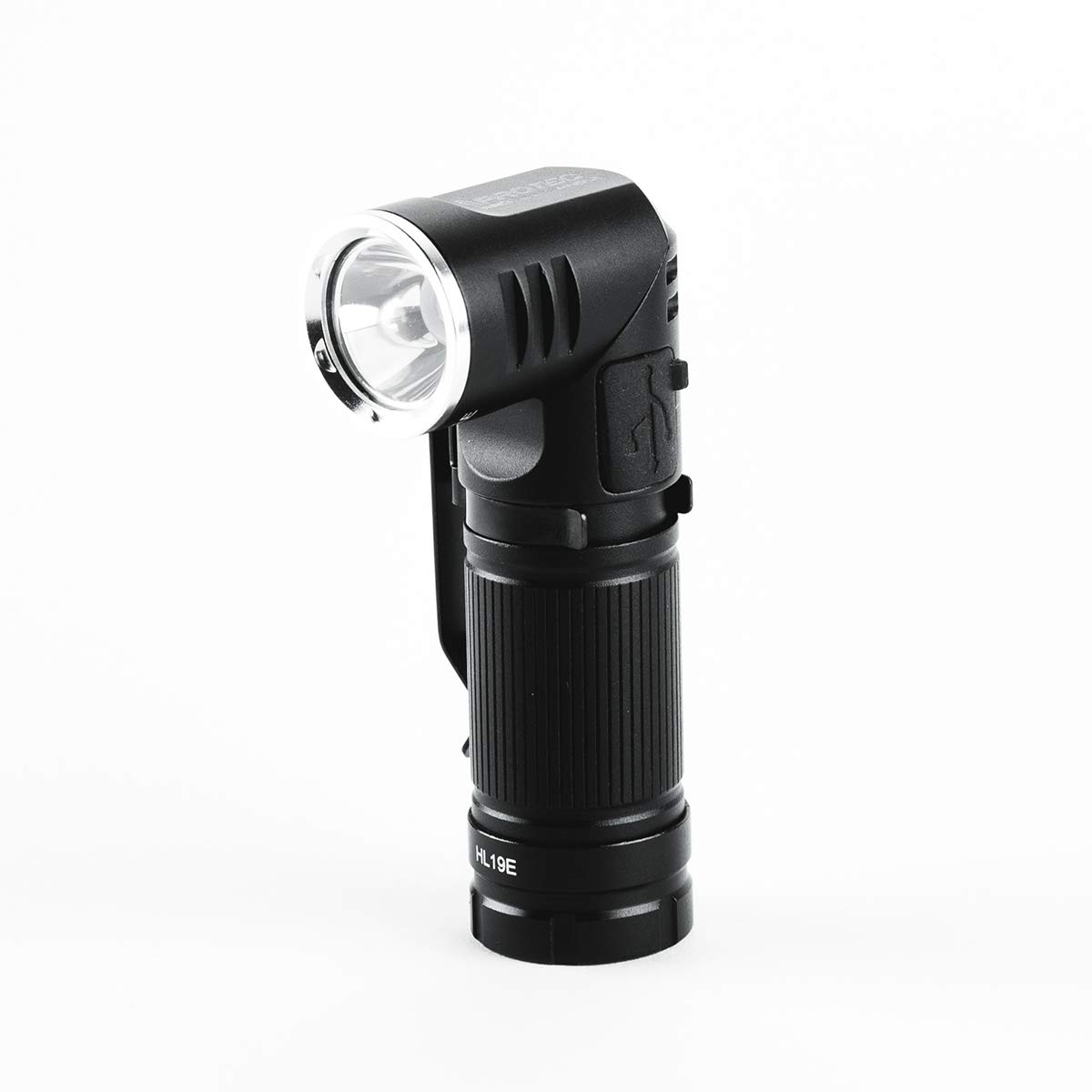 iProtec PRO500RCAngle 500 Lumen 90 Degree Pivoting Flashlight, USB Rechargeable Angled Tactical Work Light with Rotating Head 3 Light Modes; Pocket Clip Magnetic Base for Hands-Free Lighting