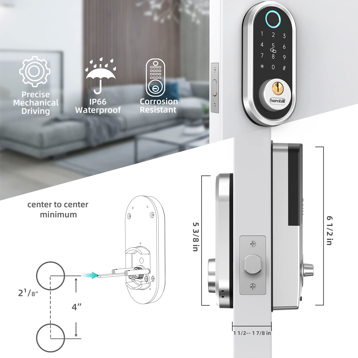 Hornbill Keyless Entry Fingerprint Door Lock - Digital Keypad Deadbolt with Auto Lock App and Alexa - For Home Office Airbnb