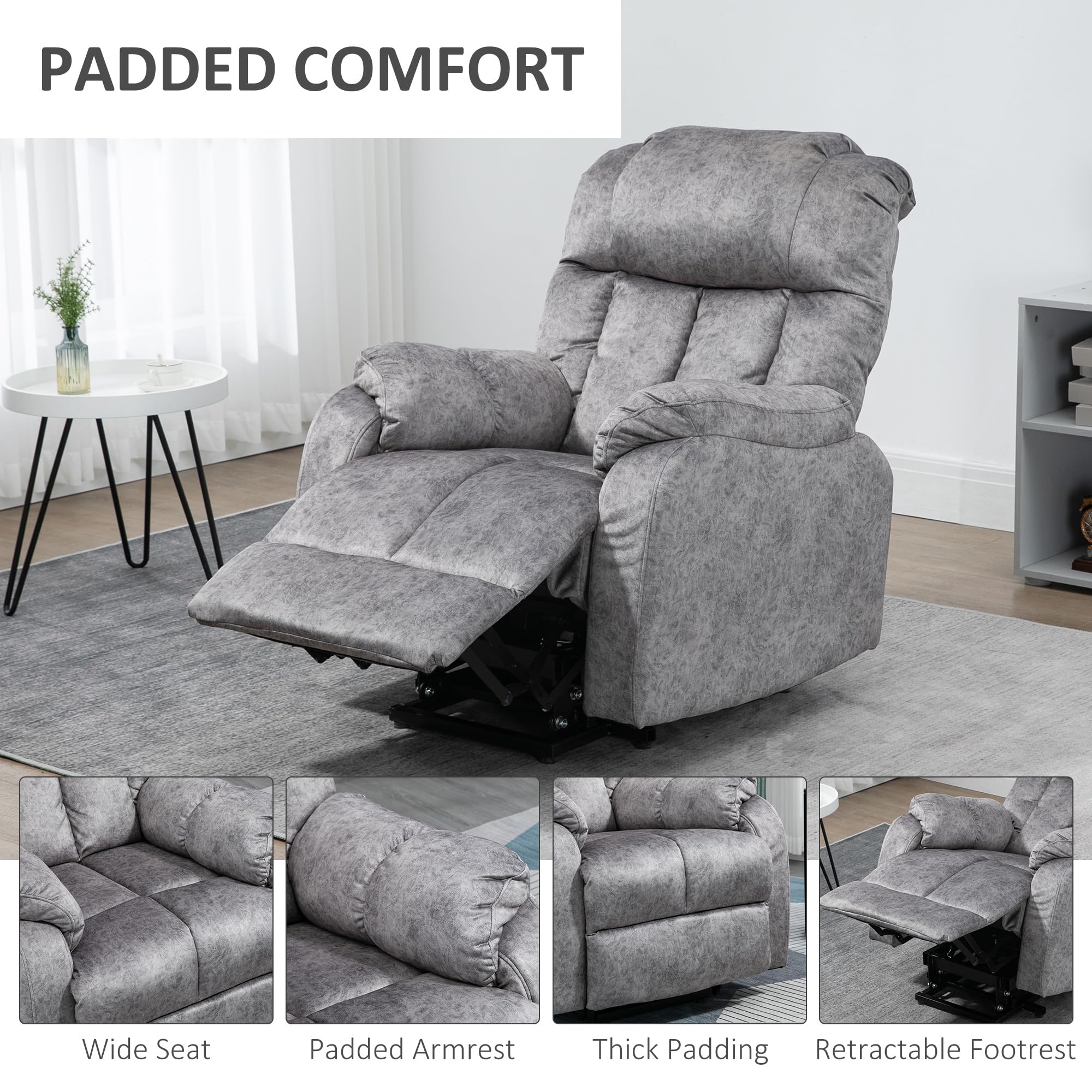 HOMCOM Power Lift Chair, Electric Recliner for The Elderly, Compact Living Room Chair with Side Pocket & Remote Control, Gray
