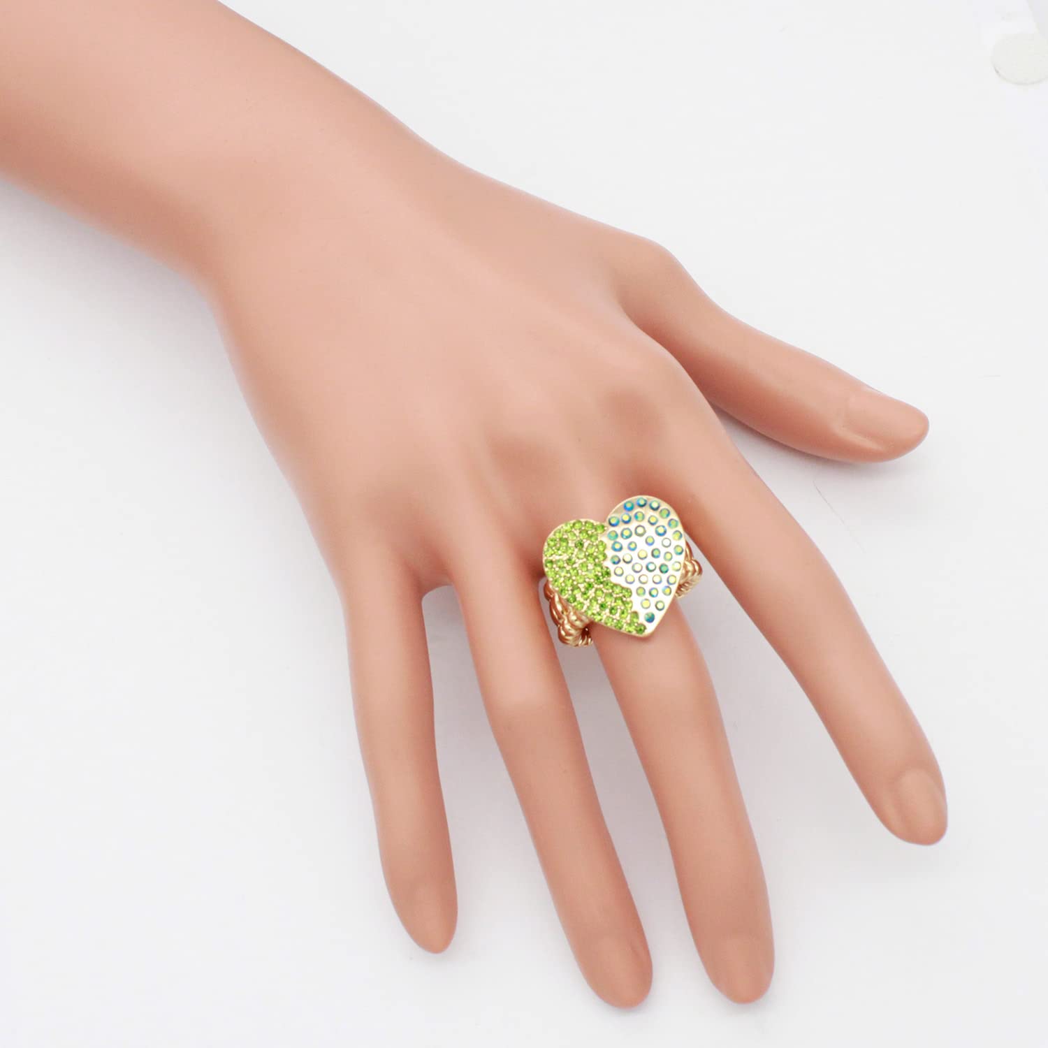 Lavencious Heart Shaped Rhinestones Stretch Rings for Women Size for 7-9 (Gold)