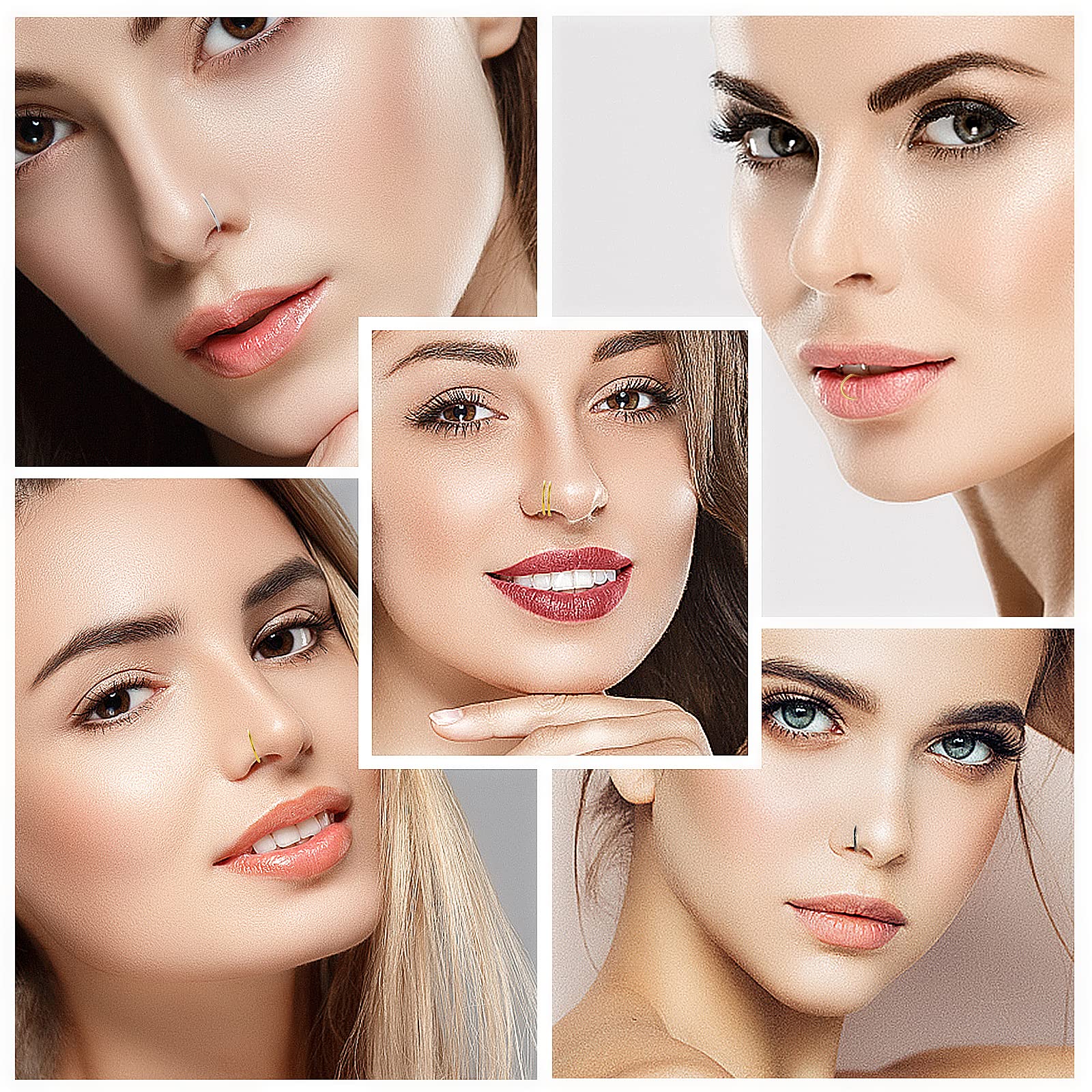 Lusofie 9Pcs Fake Nose Rings,Fake Nose Ring Hoop Stainless Steel Nose Hoop for Faux Lip Septum Nose Ring Set