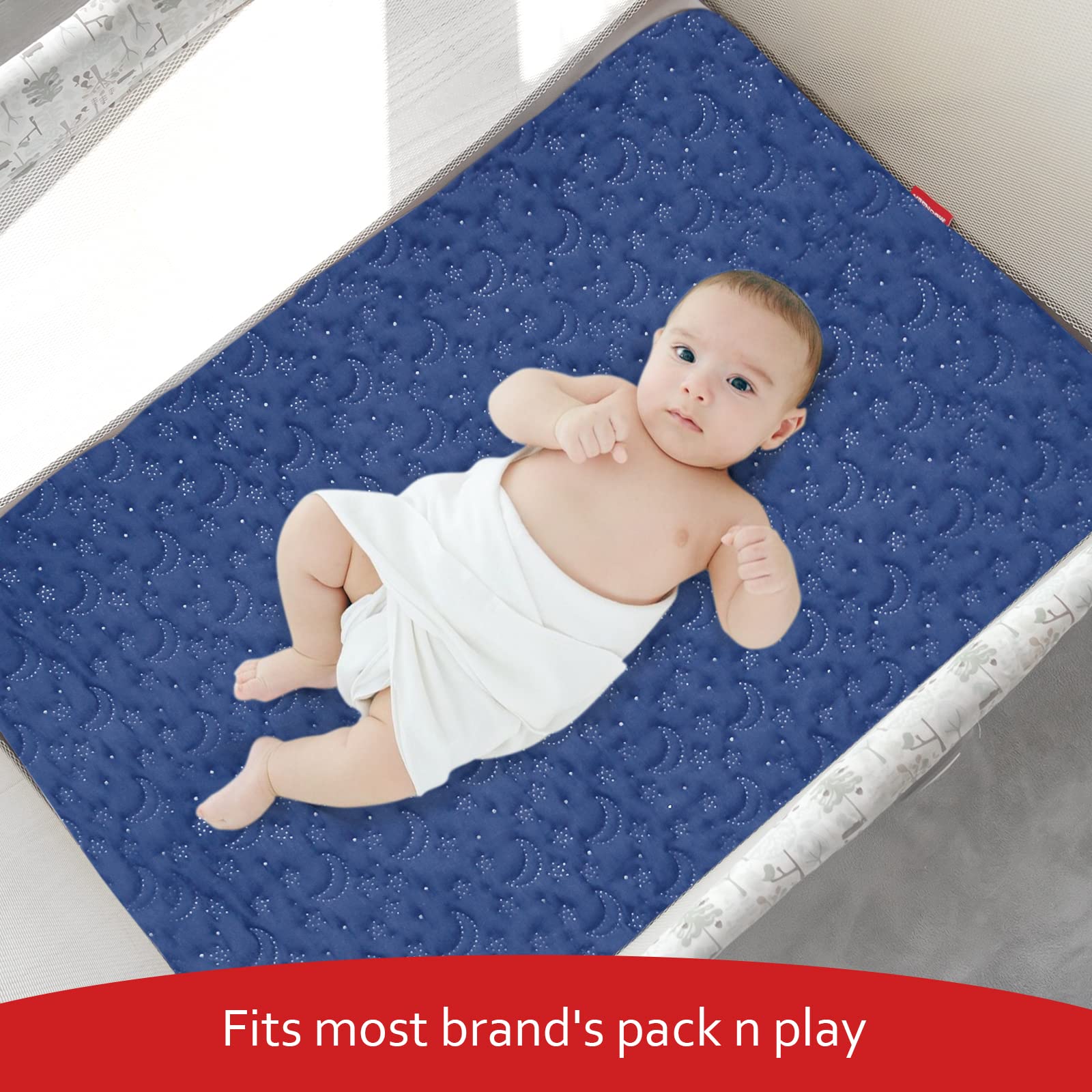 Pack and Play Sheets, 2 Pack Pack n Play Sheets Compatible with Graco Pack n Play/Mini Crib and Pack N Play Mattress Pad Sheet Waterproof Cover 2 Pack