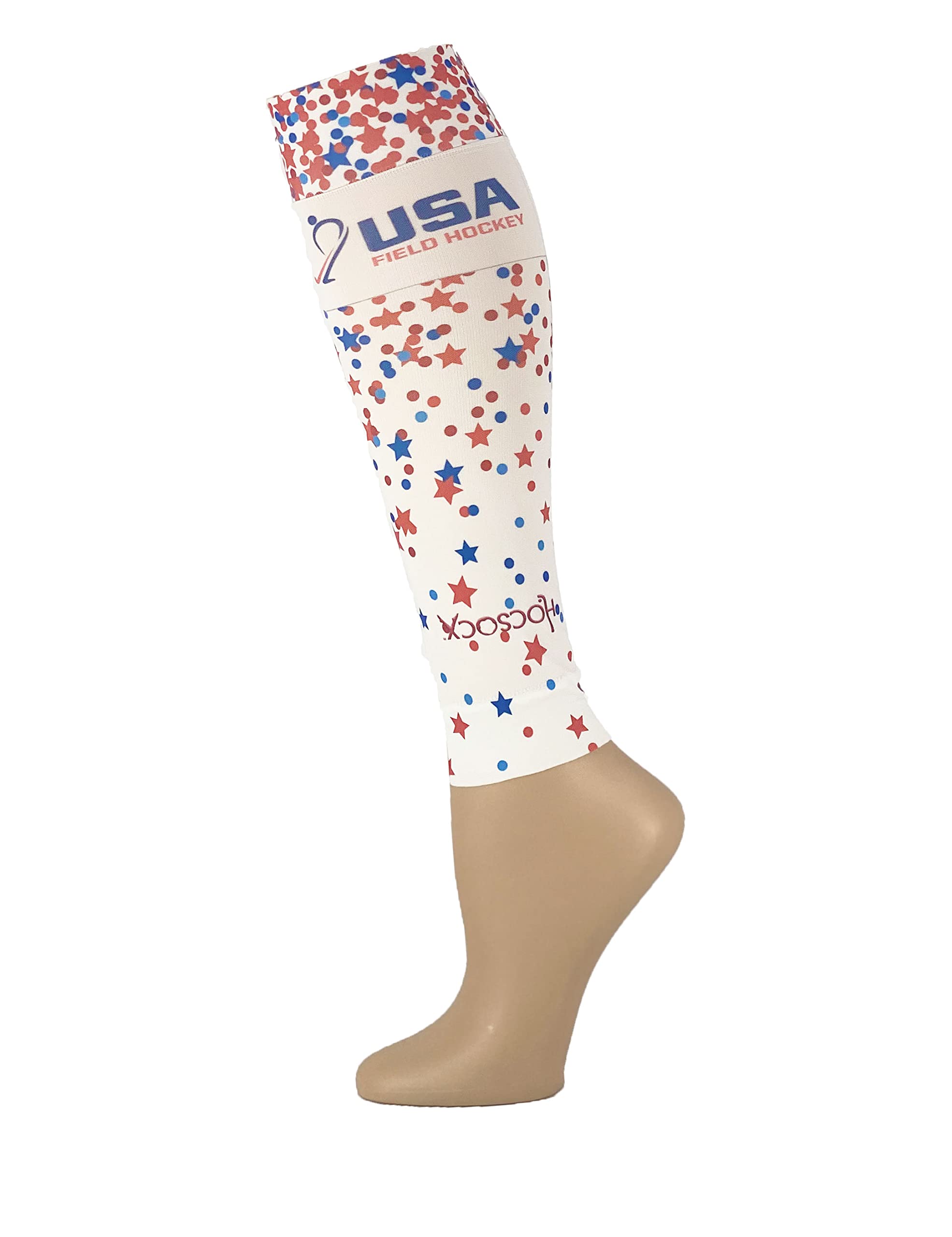 Hocsocx USA Field Hockey Confetti Unisex Performance 13" Liner Leg Sleeves, Moisture Wicking, Rash & Blister Protection for Field & Ice Hockey, Soccer, Skiing, Hiking, Boot Support