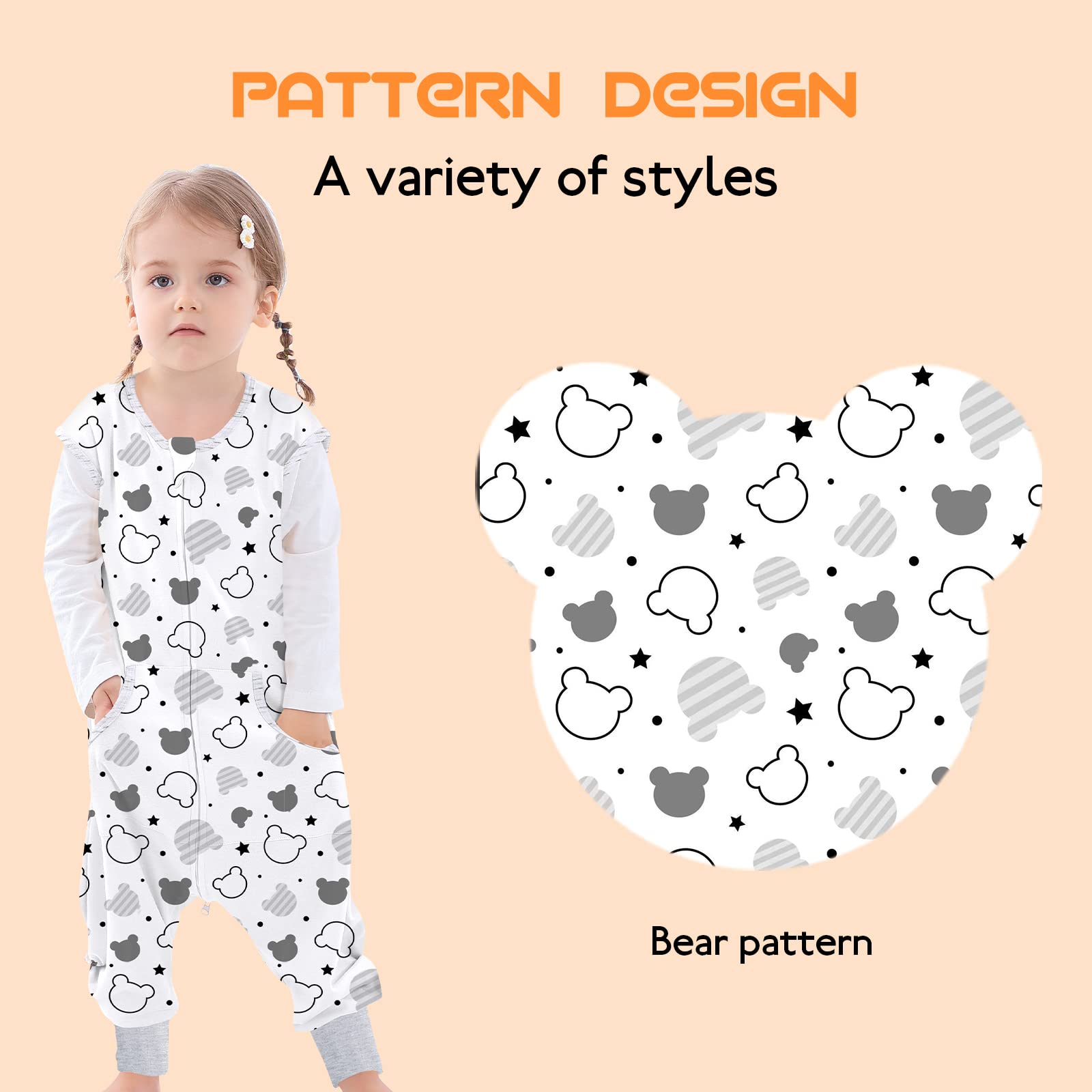 NOUJULOUN Toddler Sleeping Sack, Toddler Sleep Sack with Feet, Walker Sleep Sack, Sleep Sack with Legs,0.5Tog(Grey 2T-3T)