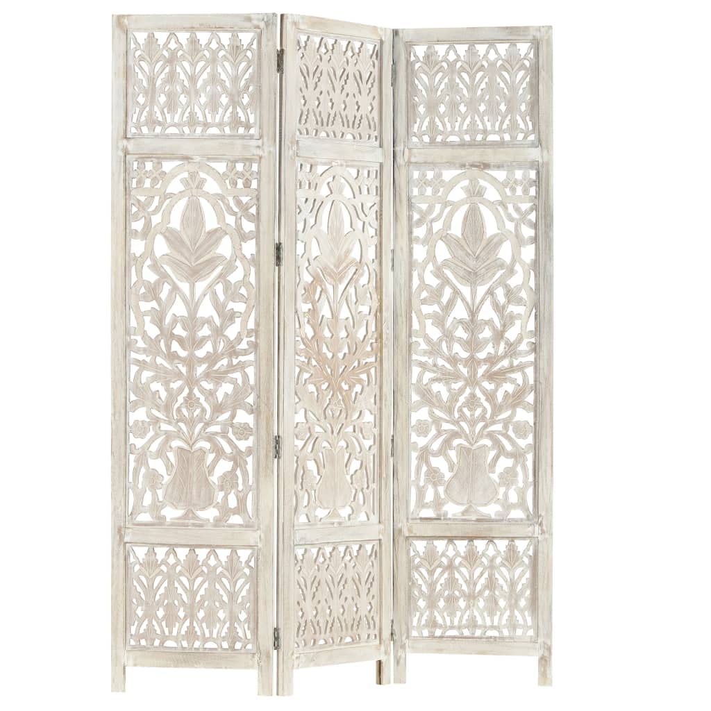 Hand carved 3-Panel Room Divider White 47.2"x65" Solid Mango Wood,Freestanding Folding Screens Privacy Screen Dividers wall Suitable forHome Office Restaurant Bedroom