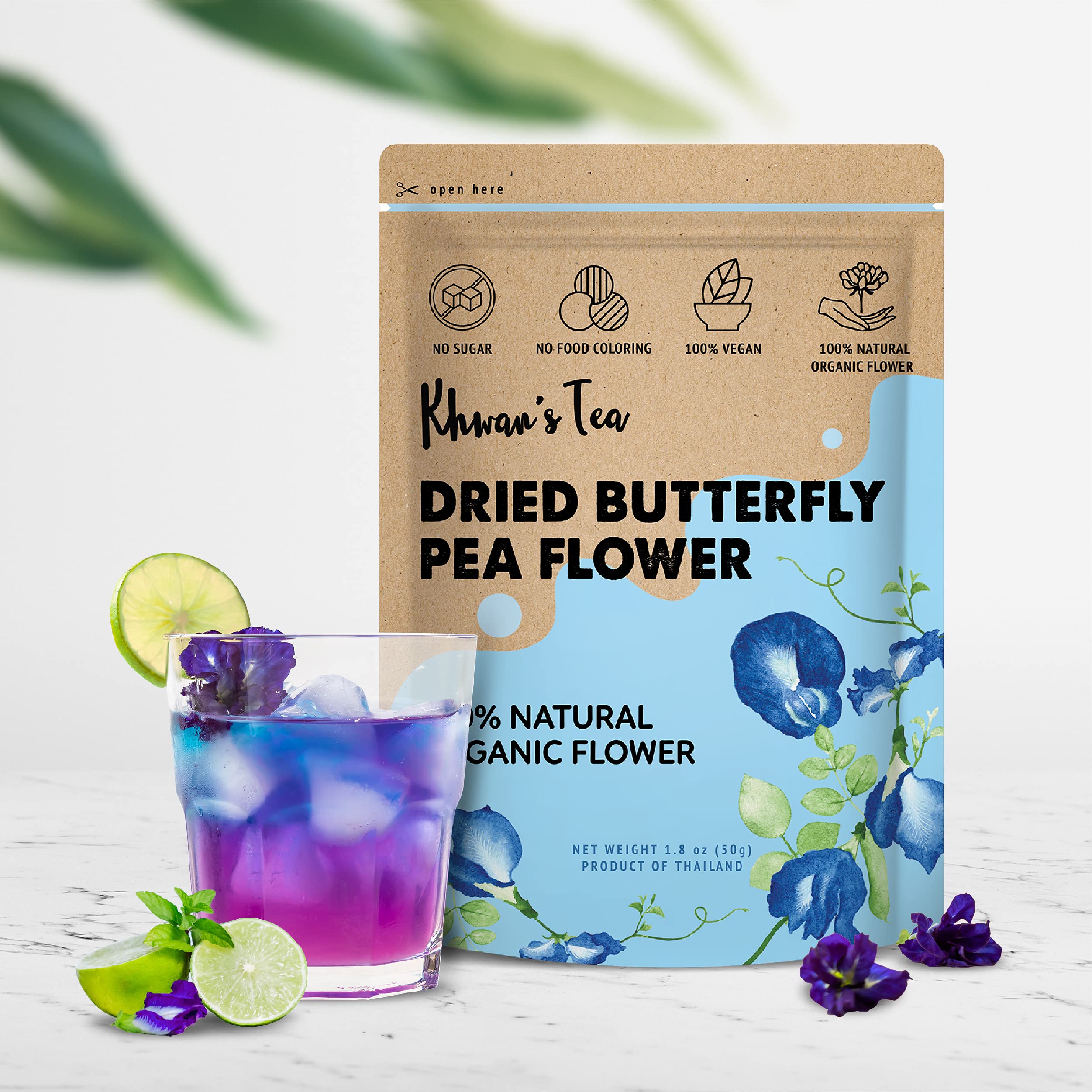 KHWAN'S TEA Pure Dried Butterfly Pea Flowers Blue Tea and Premium Dried Rose Petals