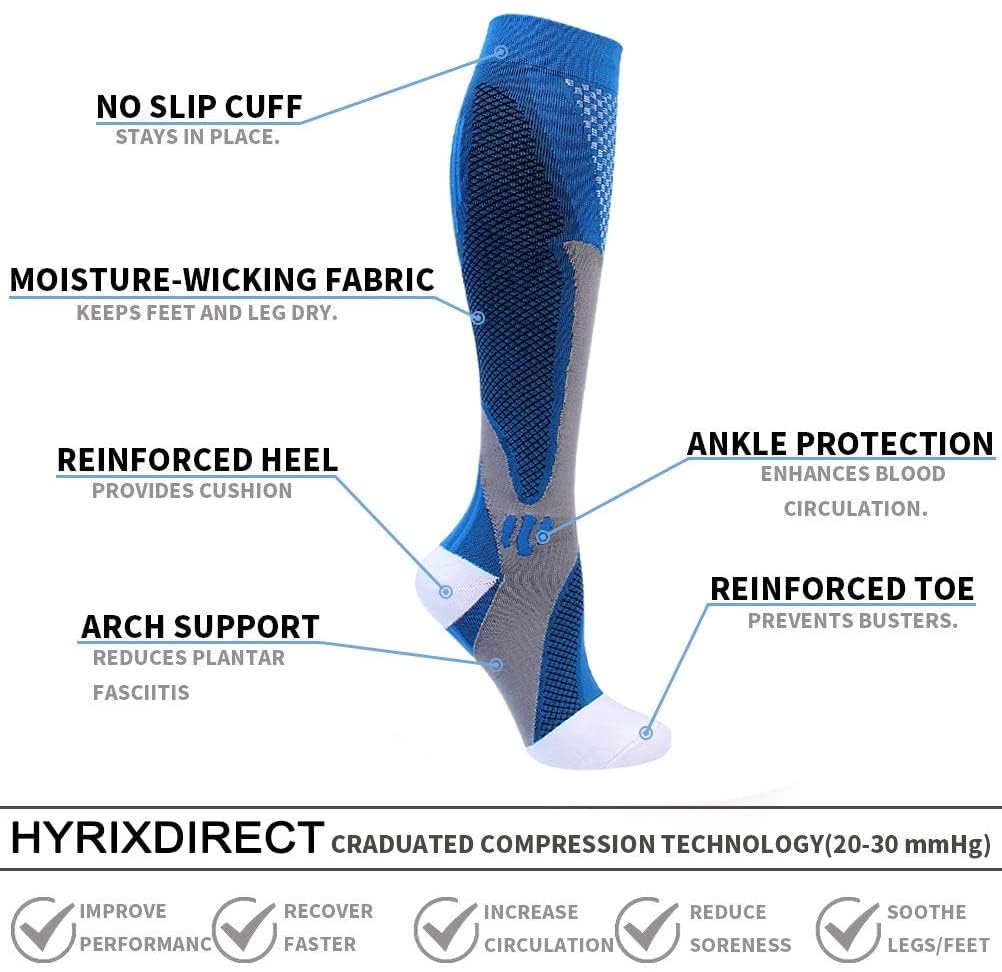 HYRIXDIRECT Compression Socks for Men Women 20-30 mmHg Compression Socks for Sports Support Socks