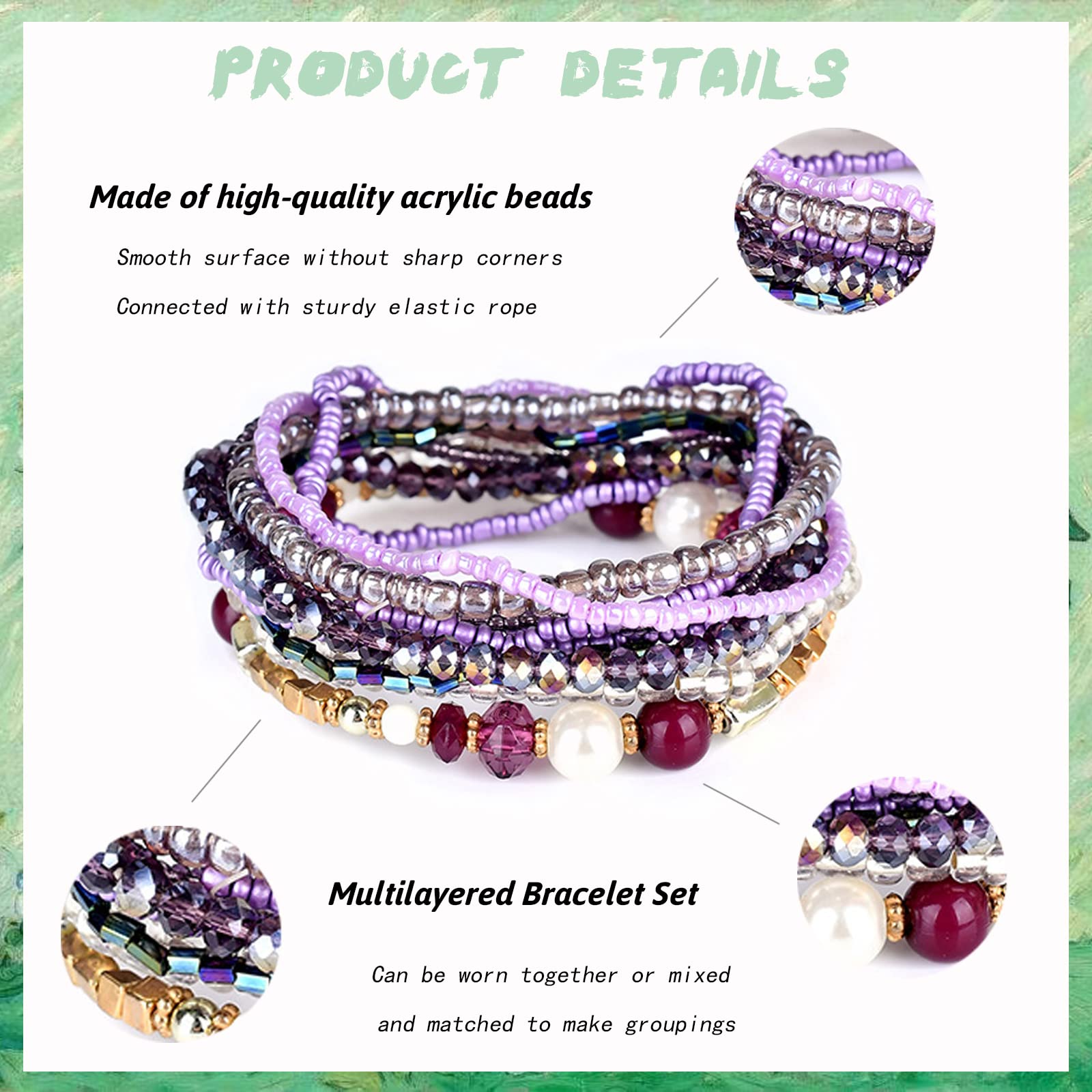JEWPARK 6-9 Set Bohemian Stackable Bead Bracelets for Women Multilayered Stretch Bracelet Boho Acrylic Beaded Bracelet Statement Seed Beaded Bracelet 9S