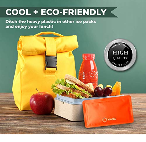kinsho Ice Pack for Kids Lunch Box, Bag and Bento Boxes, 4 Pack Set, Reusable and Refreezable Soft Slim Pouches for Travel, School, Work or Camping, Long Lasting Cold, Flexible | Aqua Orangeā¦