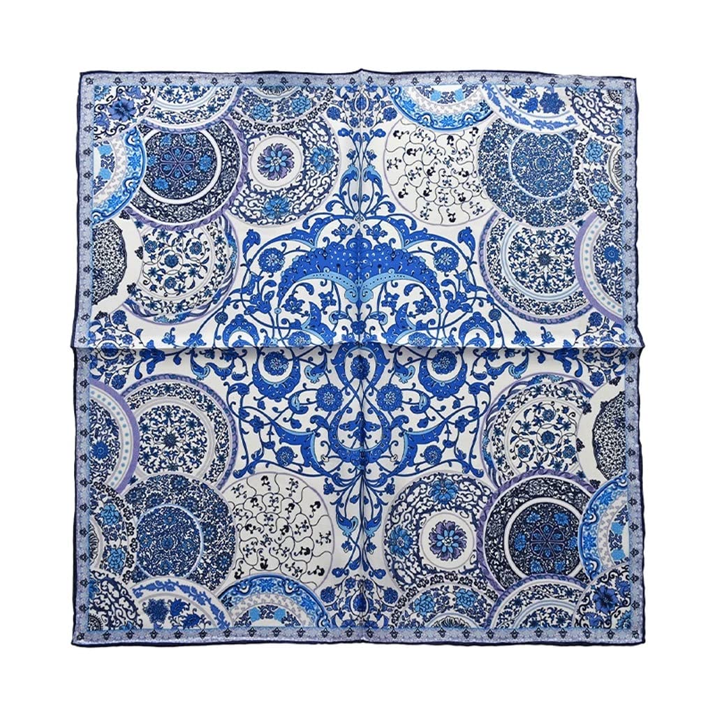 JHHDP Blue and White Porcelain Silk Scarf Spring Ladies Silk Scarf Small Square Headband Bag Ladies (Color : A, Size : One Size)