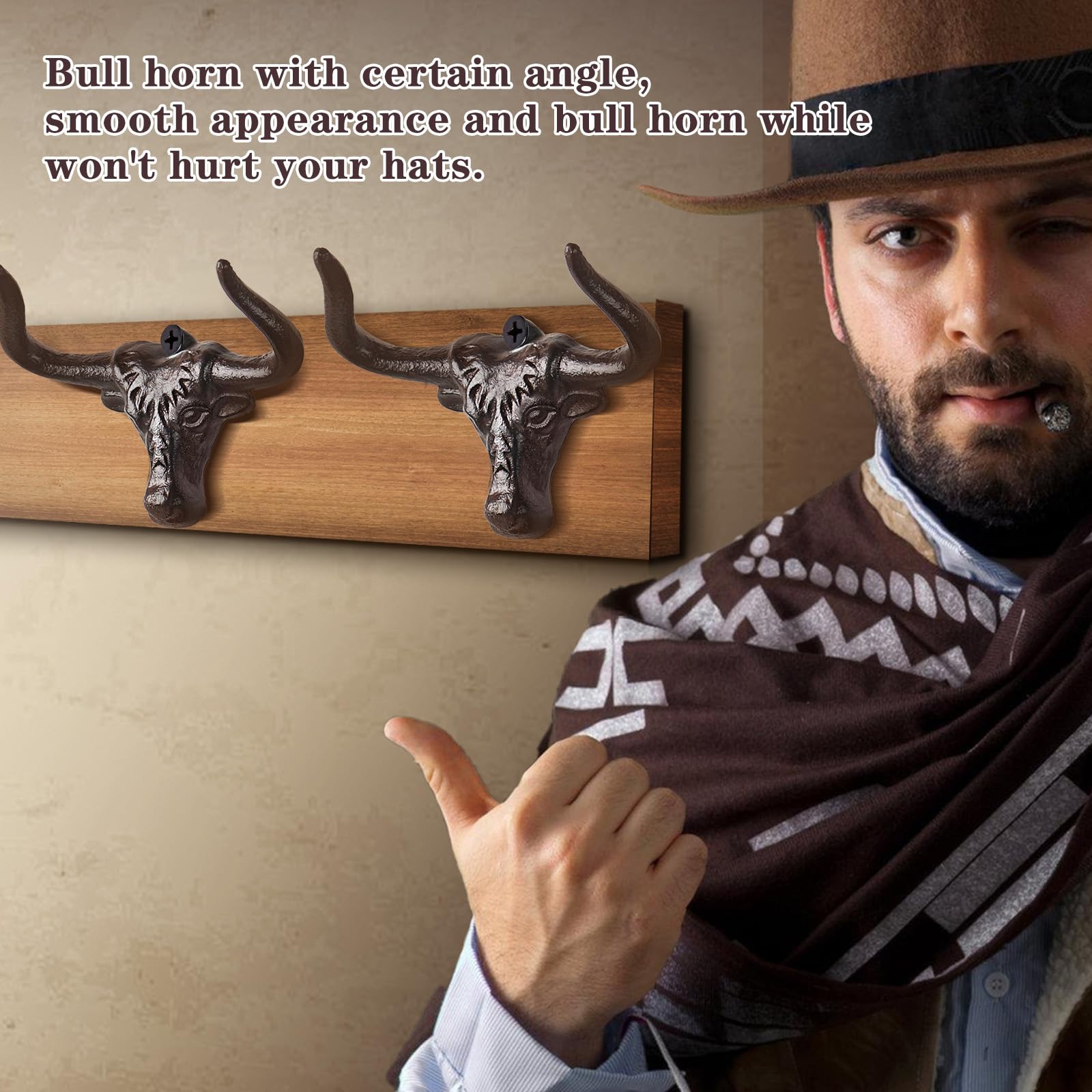 Smelish Cowboy Hat Rack for Wall, 2 Pack Modern Cast Iron Cowboy Hat Holder Cowgirl Hat Hanger, Heavy-Duty Cowboy Hat Holder for Western Walll Decor Storage and Display