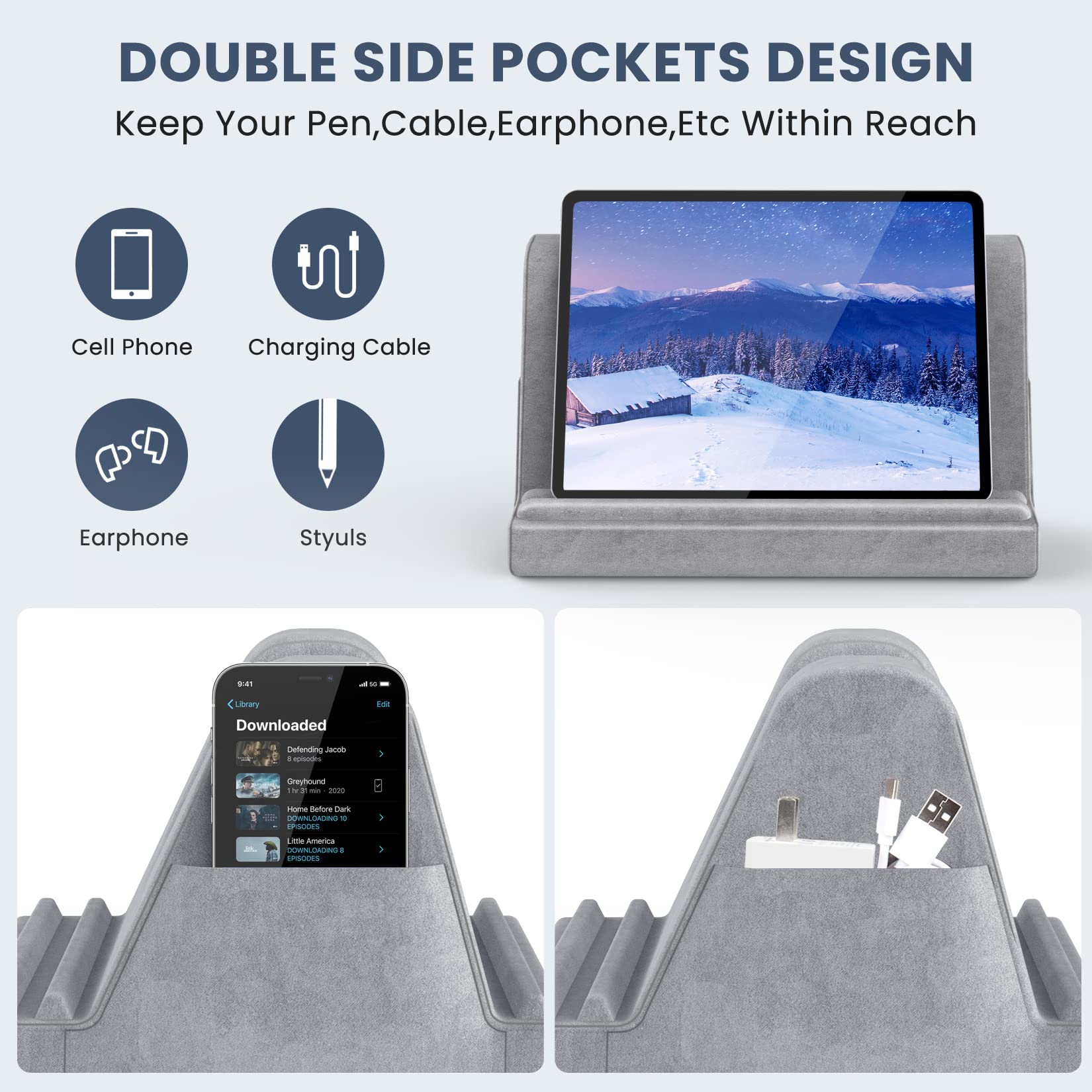 Nusican Tablet Pillow Holder Stand for Neck, ๐ฎ๐ฌ๐ฎ๐ฏ ๐จ๐ฝ๐ด๐ฟ๐ฎ๐ฑ๐ฒ๐ฑ Pillow Holder for Lap, Bed & Desk, Multi-Angle Tablet Pad with Pocket,Compatible with iPad,Samsung Galaxy,Kindle Fire & E-Reader