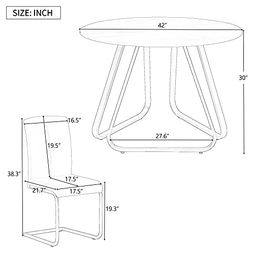 GLORHOME 4 5-Piece Round Set | Faux Marble Table | Four Chairs with Metal Legs | Versatile for Dining, Kitchen, and Living Room | White, White2