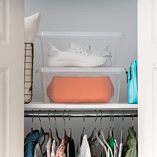 IRIS USA 15 Qt Clear Storage Box, BPA-Free Plastic Stackable Bin with Lid, 4 Pack, Containers to Organize Shoes and Closet Shelves, Classroom Organization Teacher Tools, Game Storage
