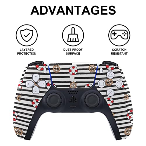 Nautical Stereeng Wheel Full Protective Skin Cover Design Wrap Decal Sticker Compatible with PS5 Digital Edition Console and Controller