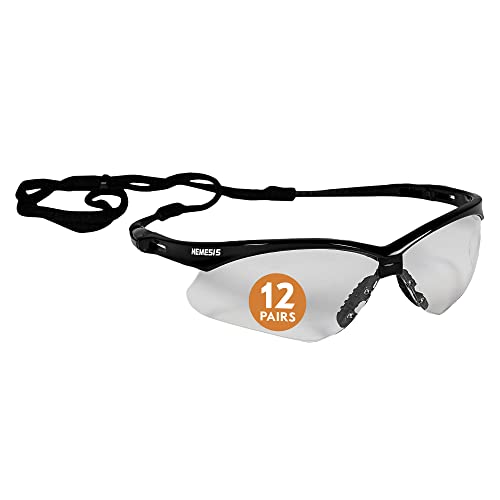 KleenGuard⢠V30 Nemesis⢠Safety Glasses (25676), Clear Lenses, Black Frame, Unisex for Men and Women (Qty 12)