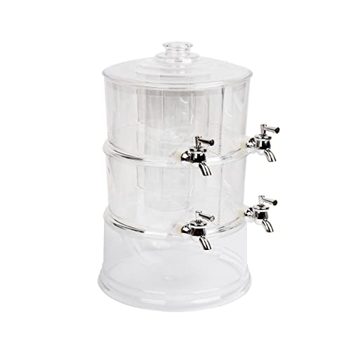 Mind Reader Beverage Dispenser with Ice Bottom 2 Tier 4 Section Stackable Holder with Lids, 10.15″ L x 10.15″ W x 13.75″ H, Clear