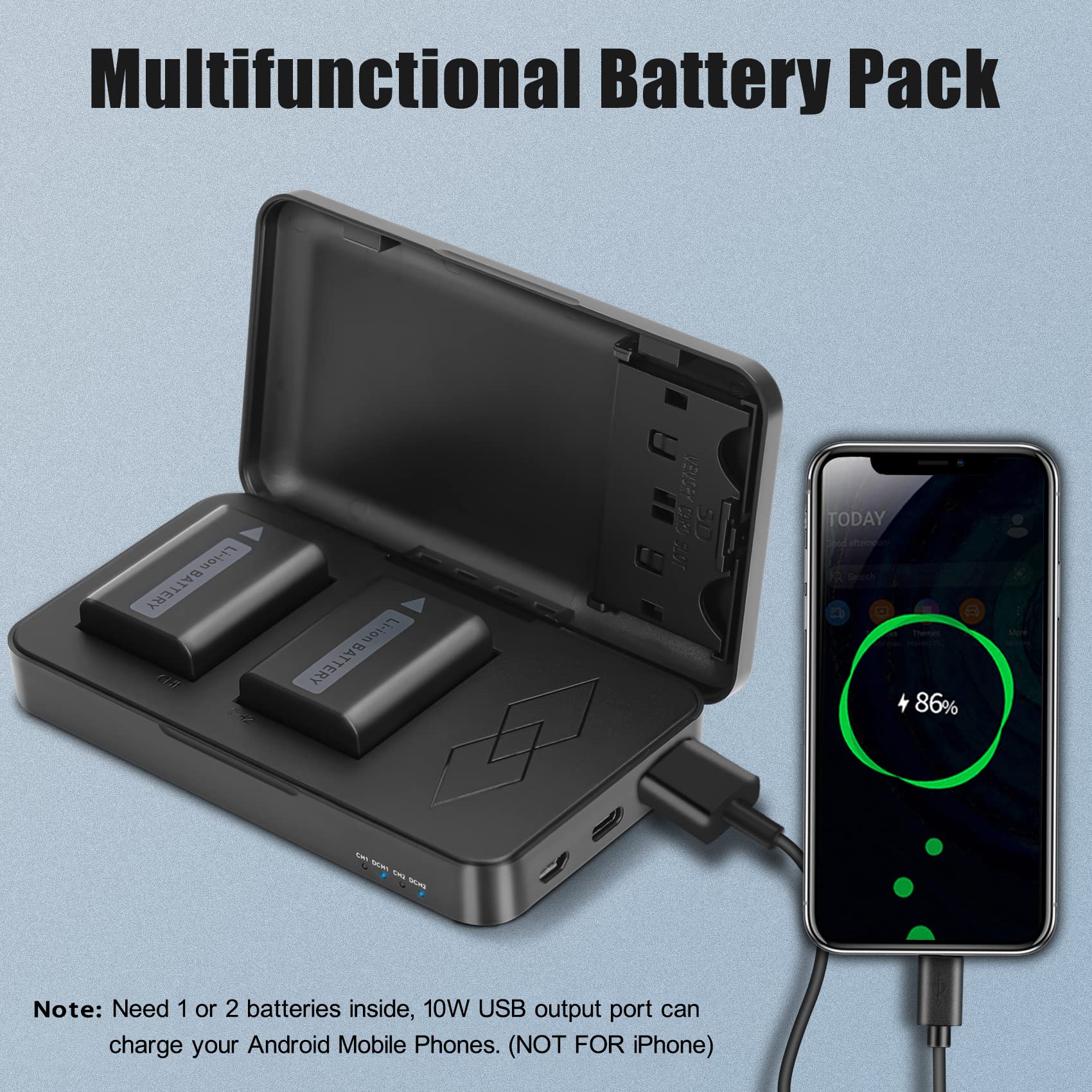 JYJZPB NP-FW50 Replacement Battery Charger Set Dual Channel Compatible for Sony Alpha A6000 A6400 A6500 A6300 A6100 ZV-E10 A7 A7II A7RII A7SII A7S A7S2 A7R A7R2 A5100, Camera Batteries Charger Case